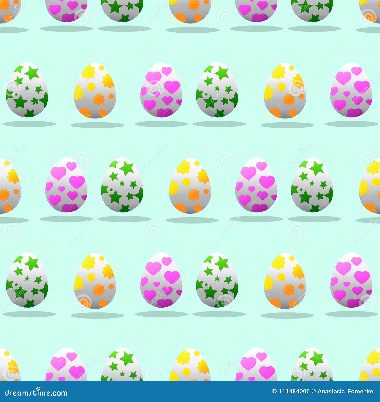 Seamless Repeat Pattern with Easter Eggs on Blue Background, Vector ...