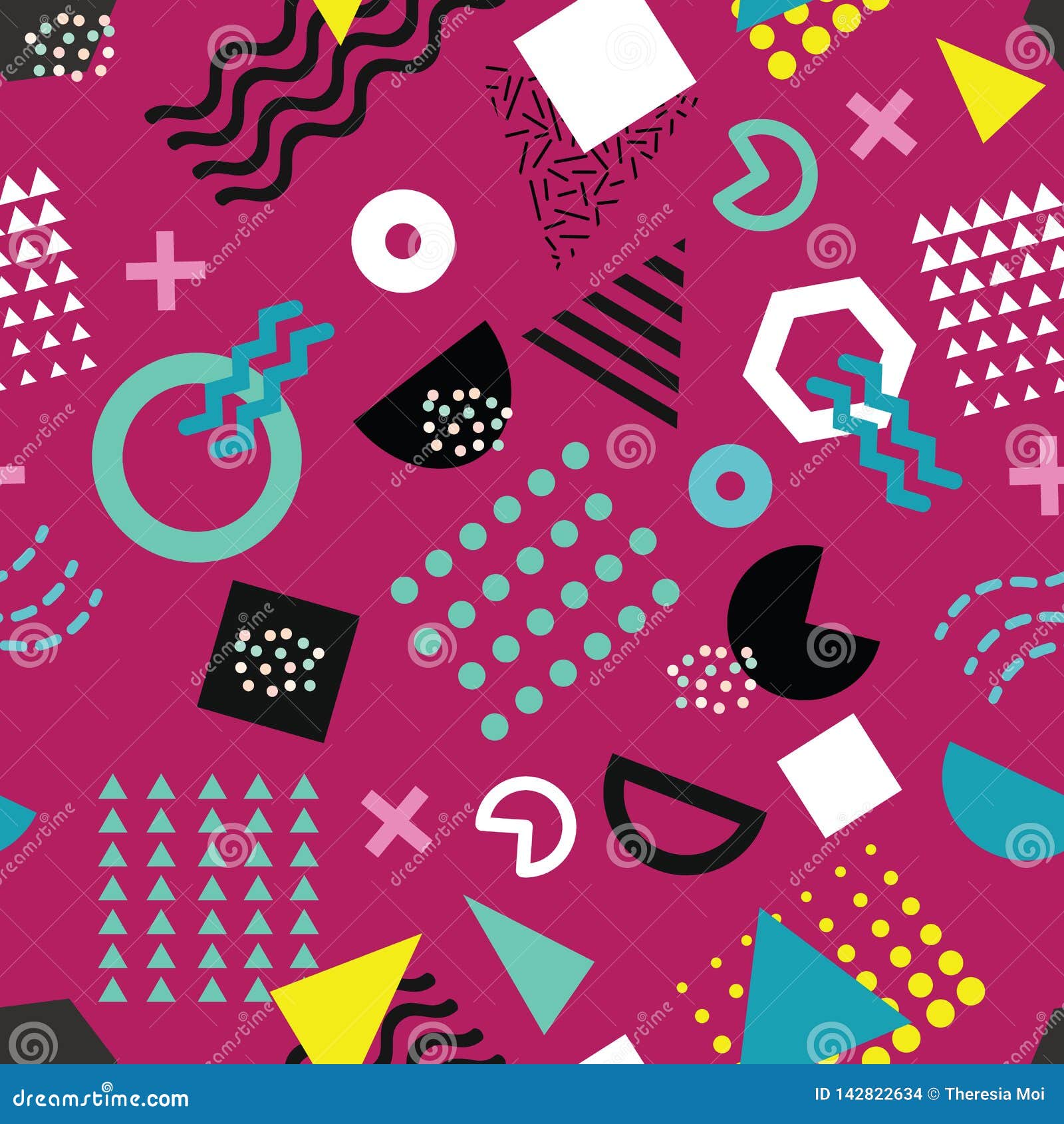 Trendy Memphis Style Seamless Pattern with Playful Geometric Shapes on ... Trendy Memphis Style Seamless Pattern with Playful Geometric Shapes on ...
