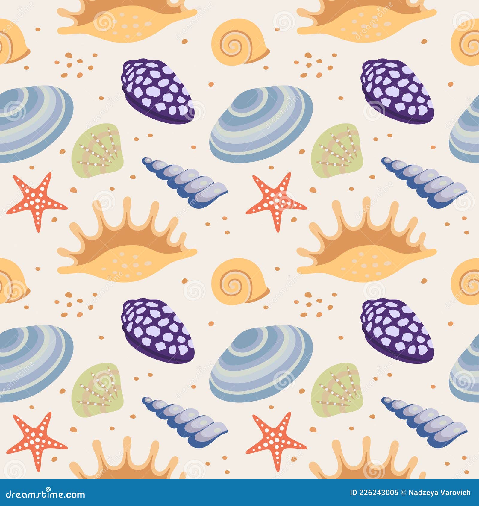 Seamless Repeat Pattern with Seashells. Vector Illustration Stock ...