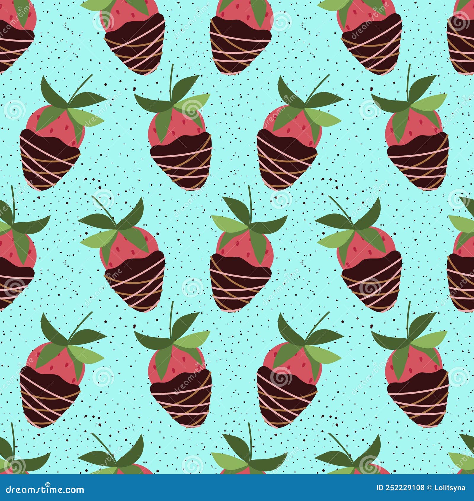 Seamless Repeat Pattern with Strawberry in Dark Chocolate. Vector, Flat ...