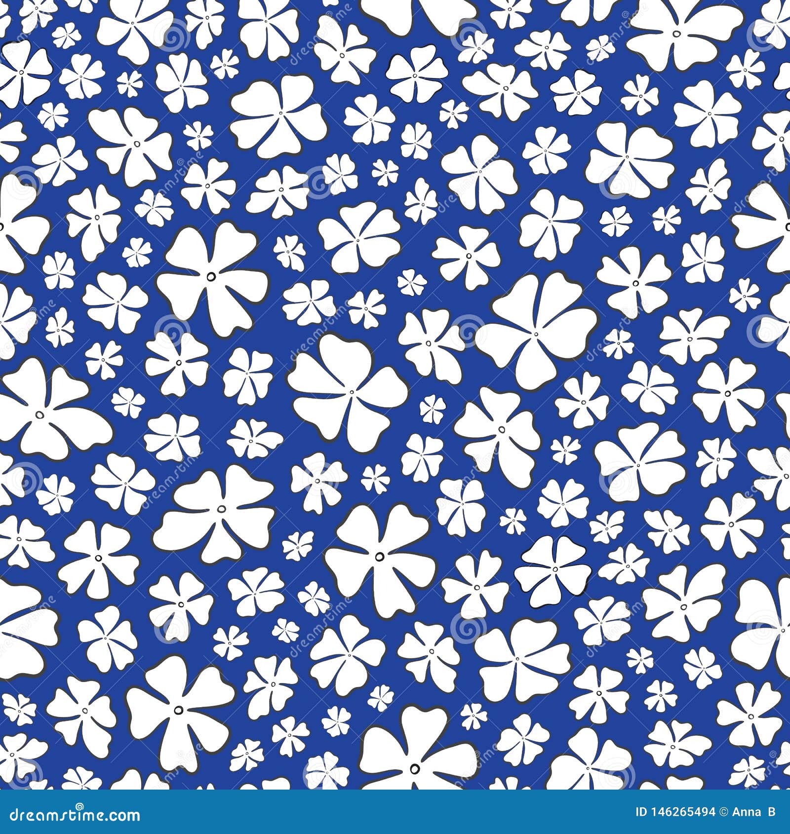 Seamless Repeat Pattern of Stylized White Outlined Flowers on a Dark ...