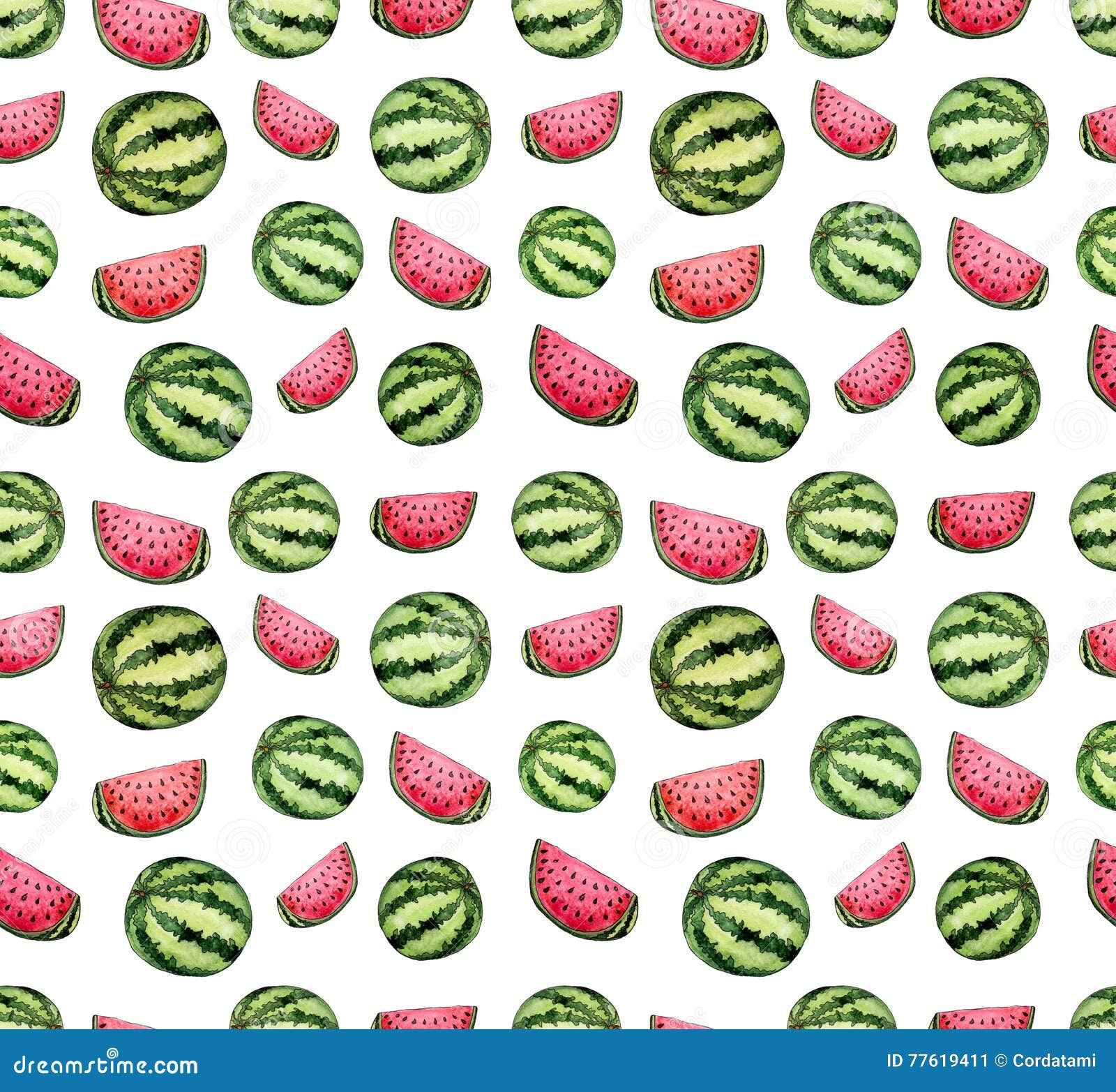 Seamless Repeat Pattern with Watercolor Fresh Watermelon Stock ...