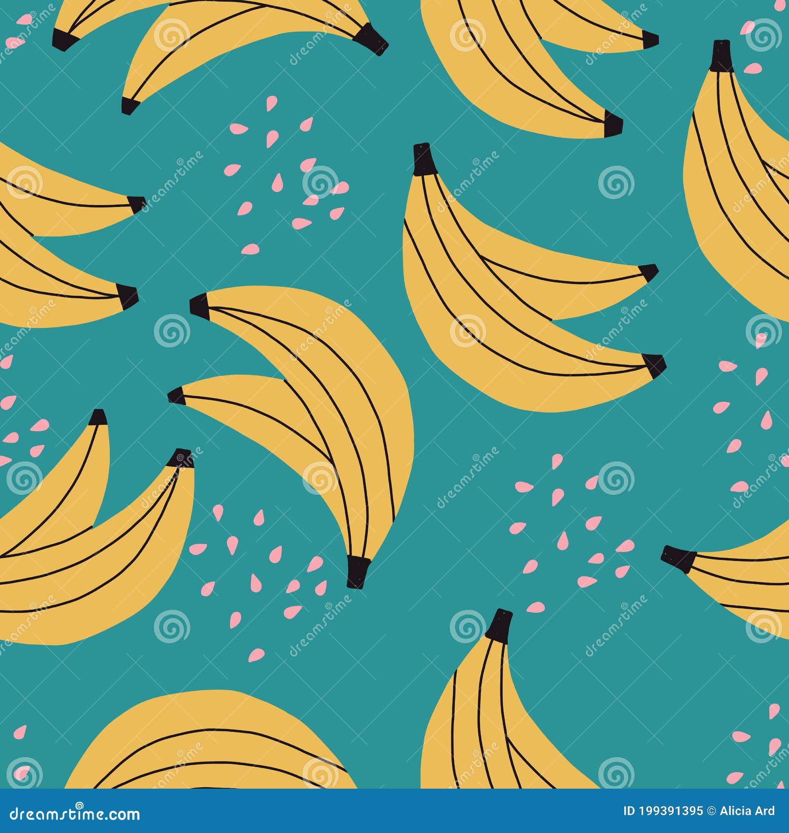 Seamless Repeat Vector Banana Pattern with Blue Background. Stock ...