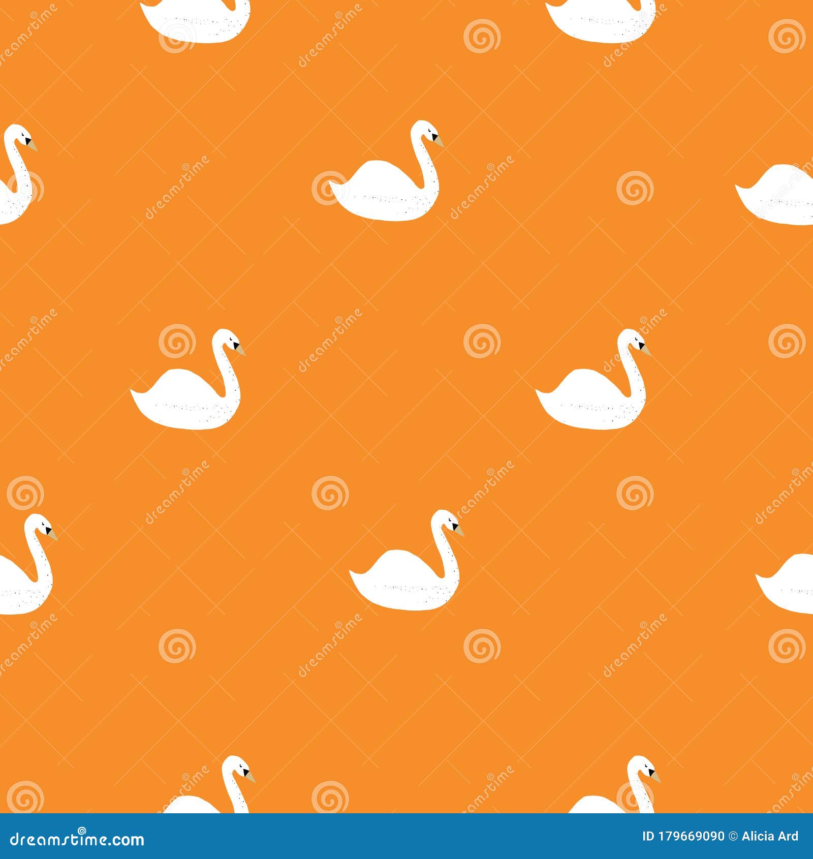 Seamless Repeat Vector Pattern Orange Swan Reflections. Stock Vector ...