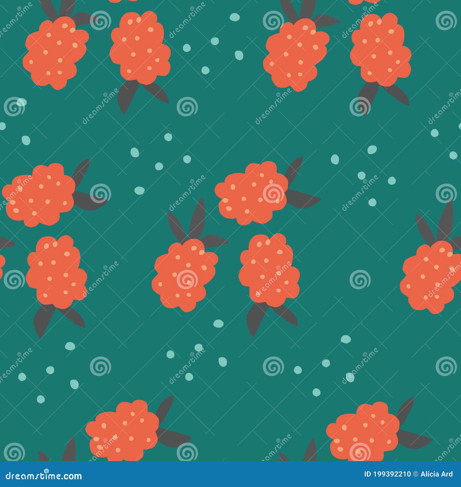 Seamless Repeat Vector Raspberry Pattern. with Blue Background Stock ...
