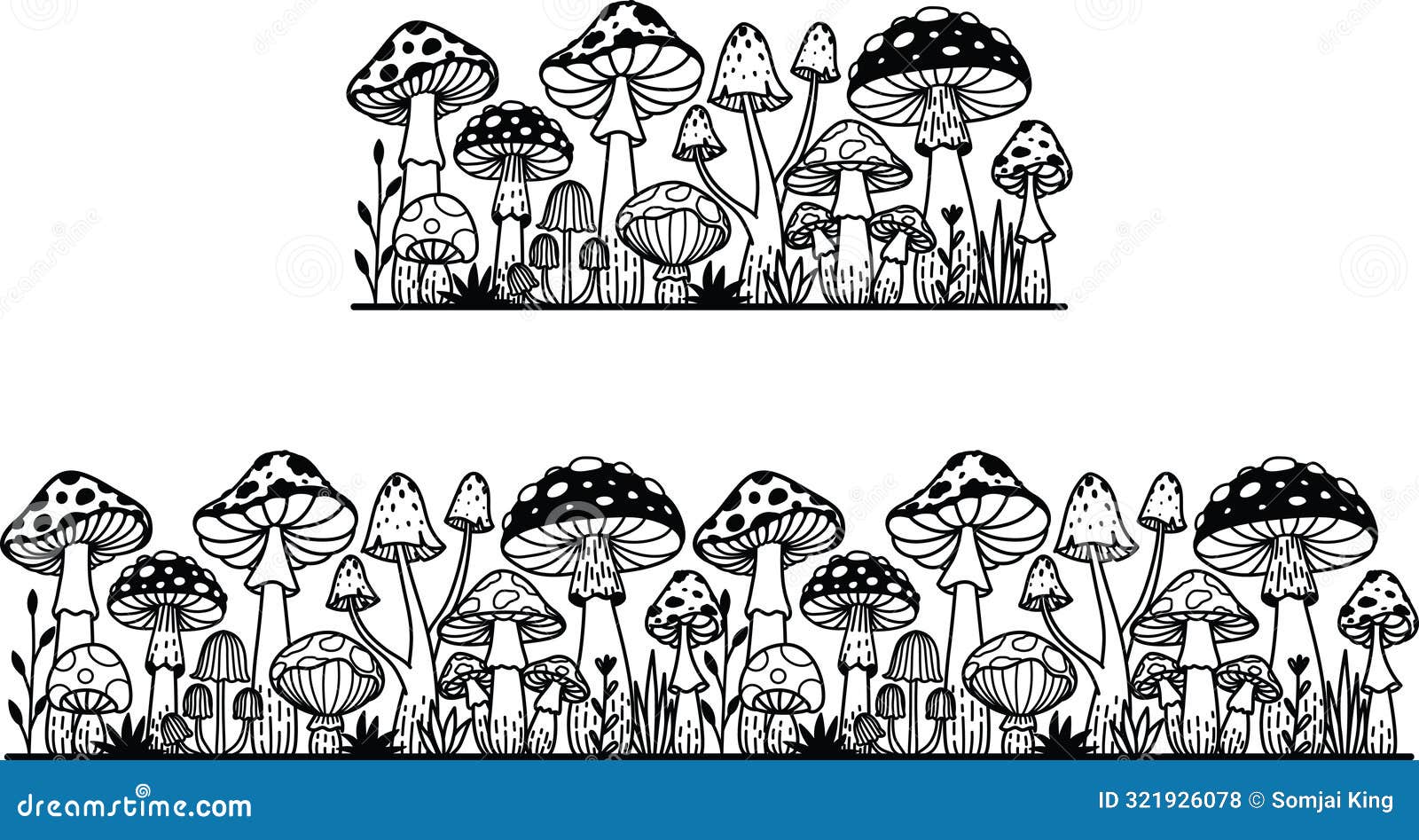 Seamless Repeatable Muchrooms Meadow for Bottom Border, Banner ...