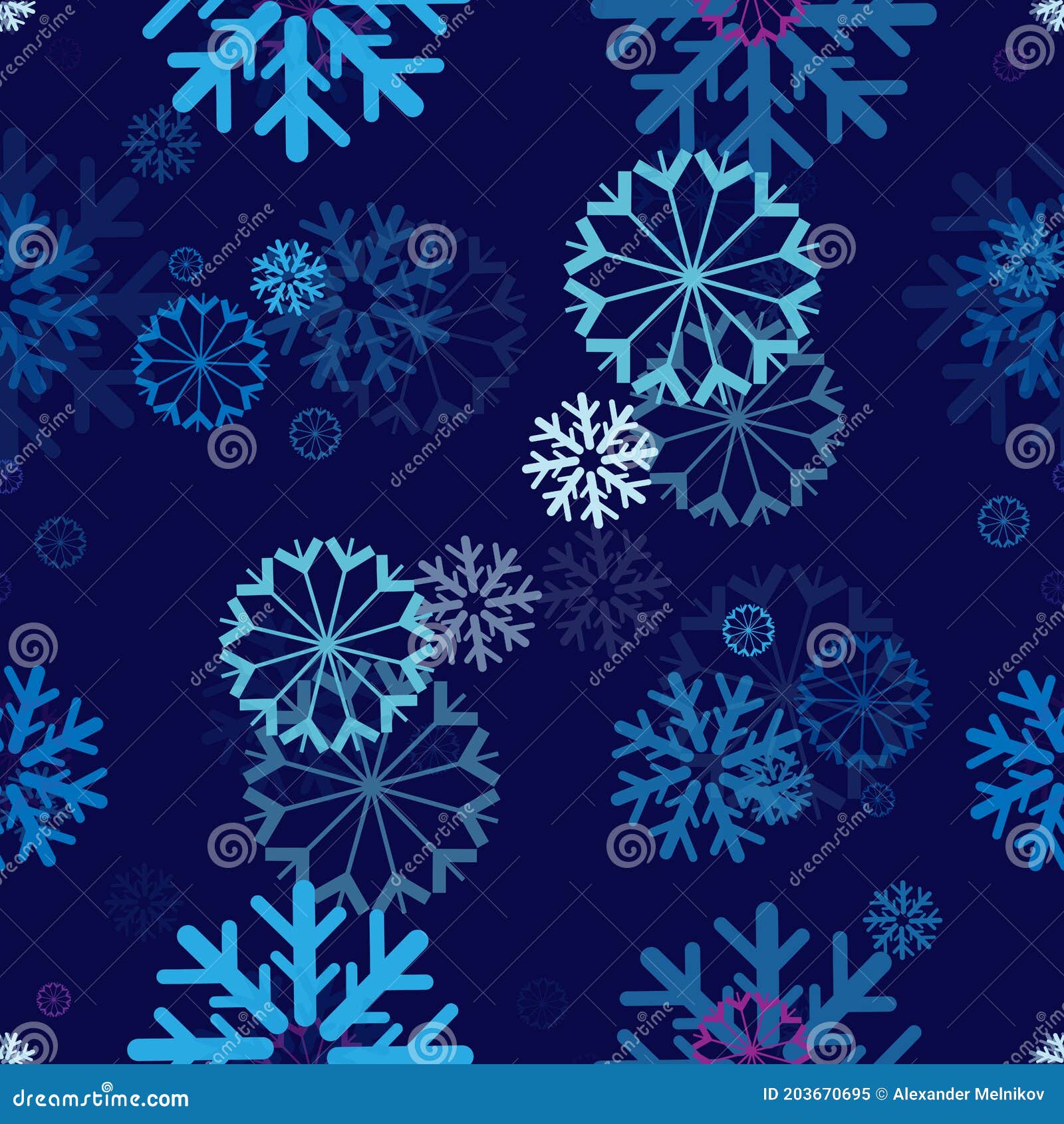 Seamless Repeating Background of Different Kinds of Snowflakes Stock ...