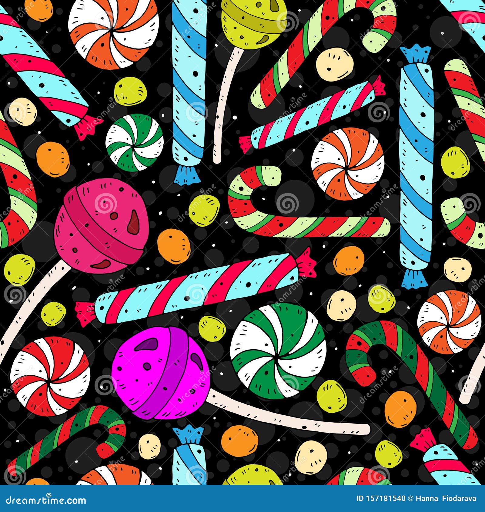 Seamless Repeating Holiday Pattern with Cute Colored Candies. Vector ...