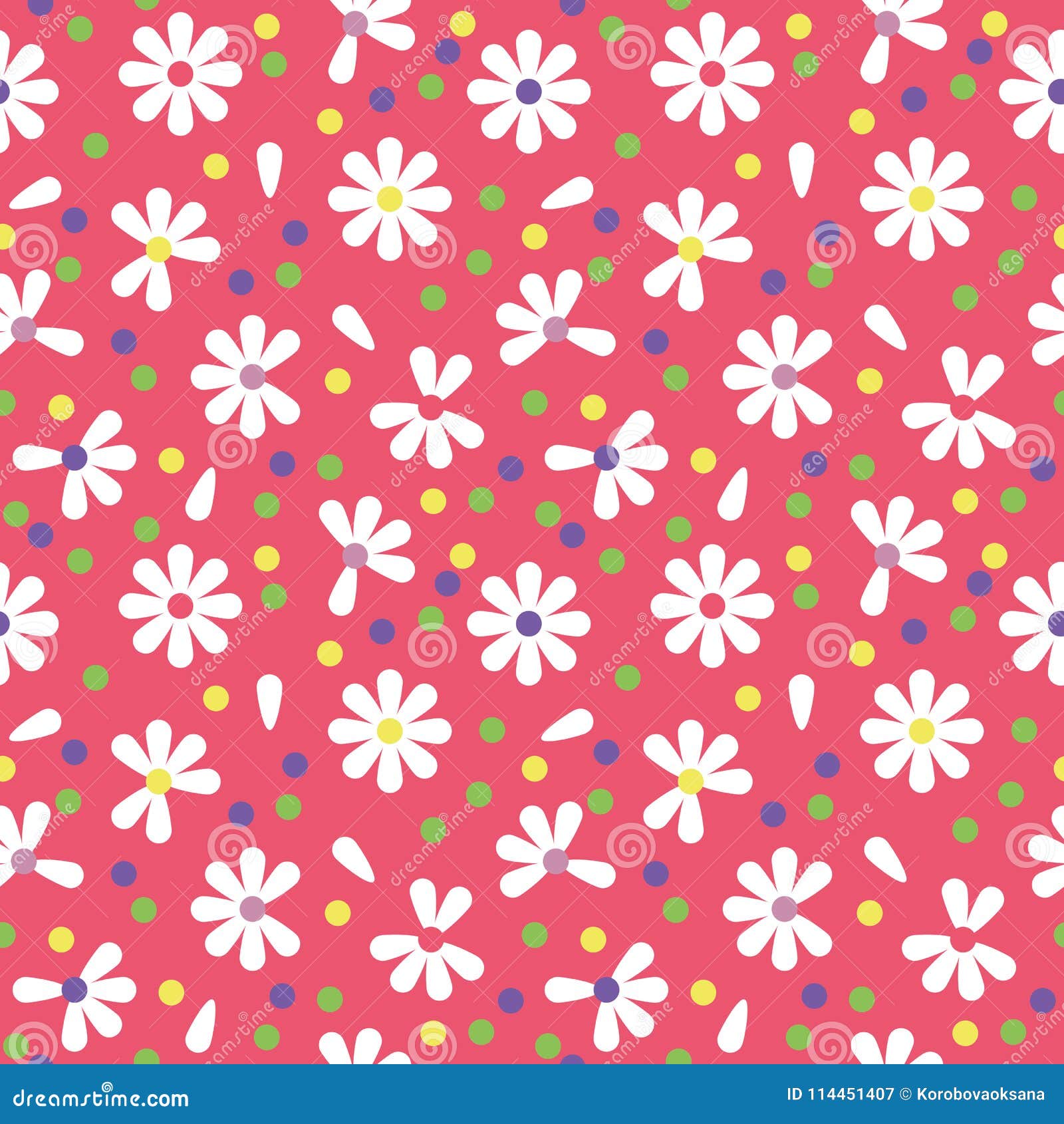 Seamless Repeating Illustration Floral Daisy Pattern on Pink Stock ...