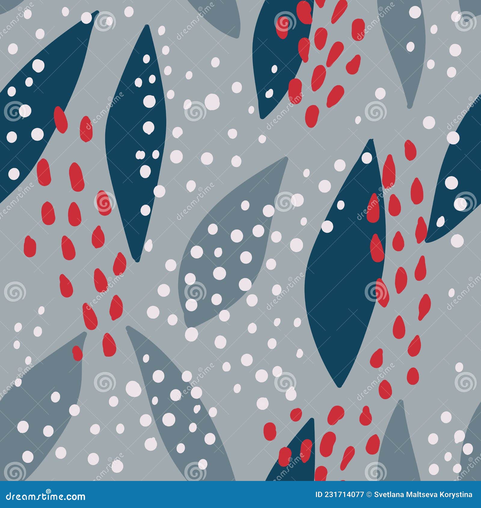 Seamless Repeating Pattern with Abstract Leaf Shapes in Gray, Dark Blue ...