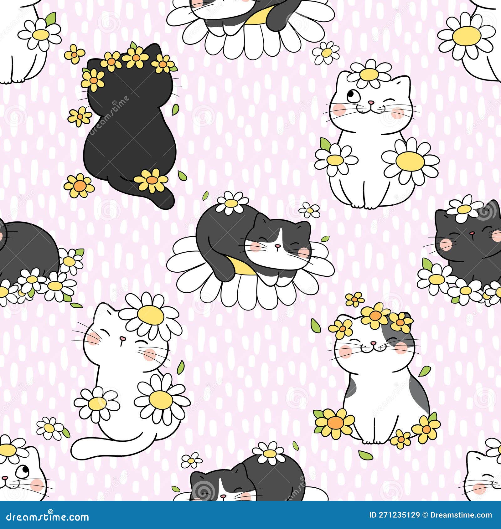 Seamless Repeating Pattern with Adorable Cute Cats Stock Illustration ...