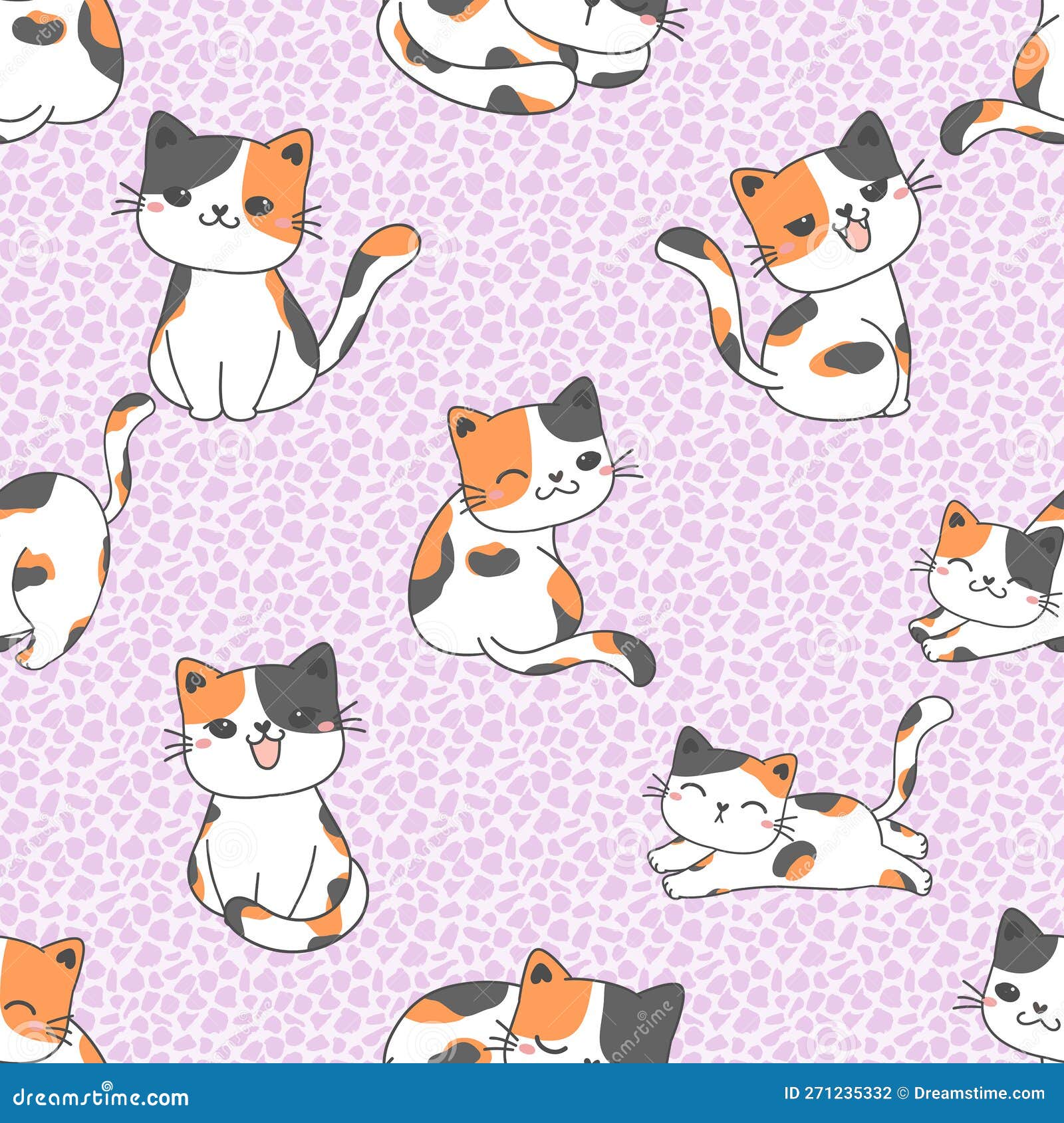 Seamless Repeating Pattern with Adorable Cute Cats Stock Illustration ...