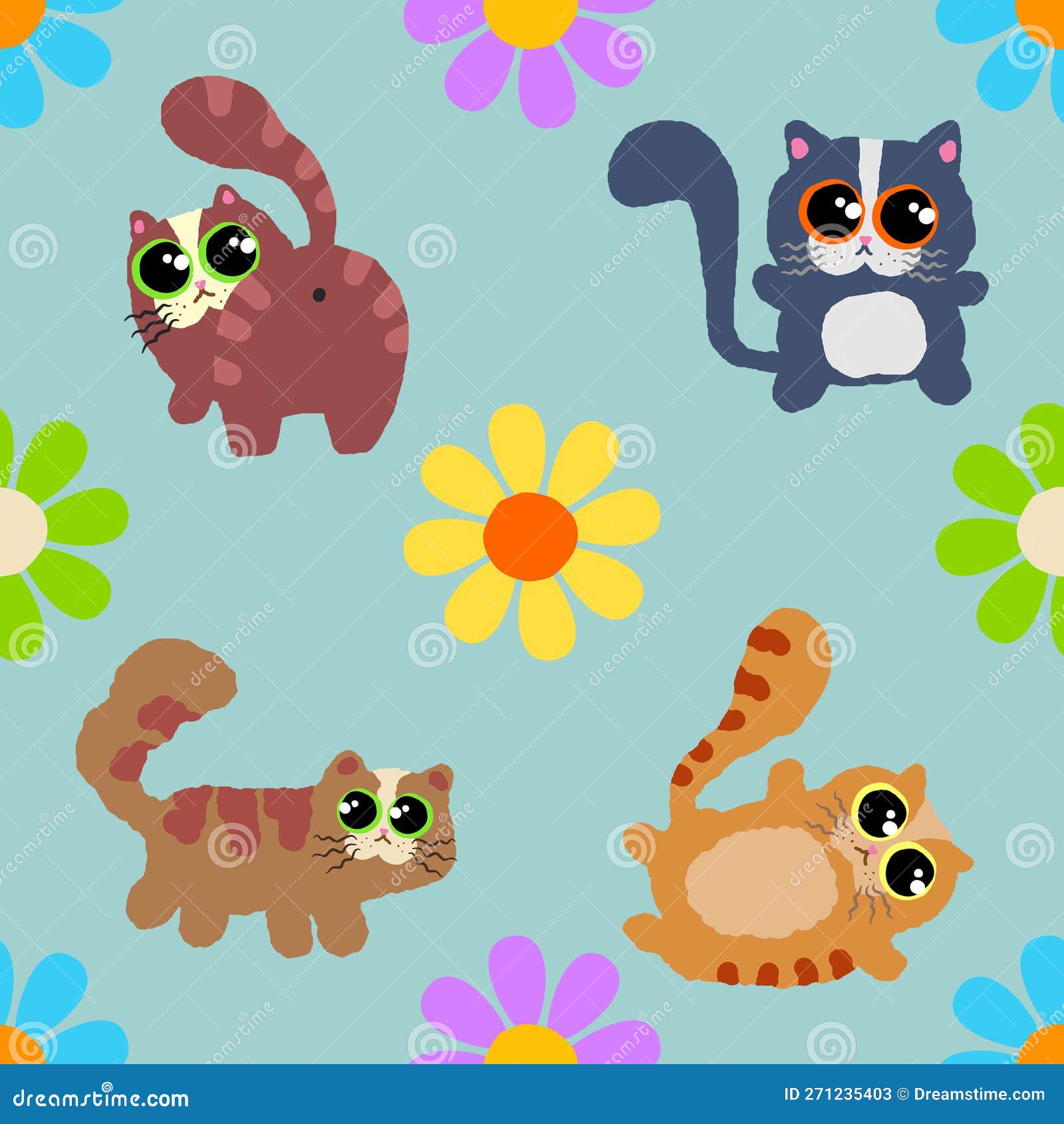Seamless Repeating Pattern with Adorable Cute Cats Stock Illustration ...