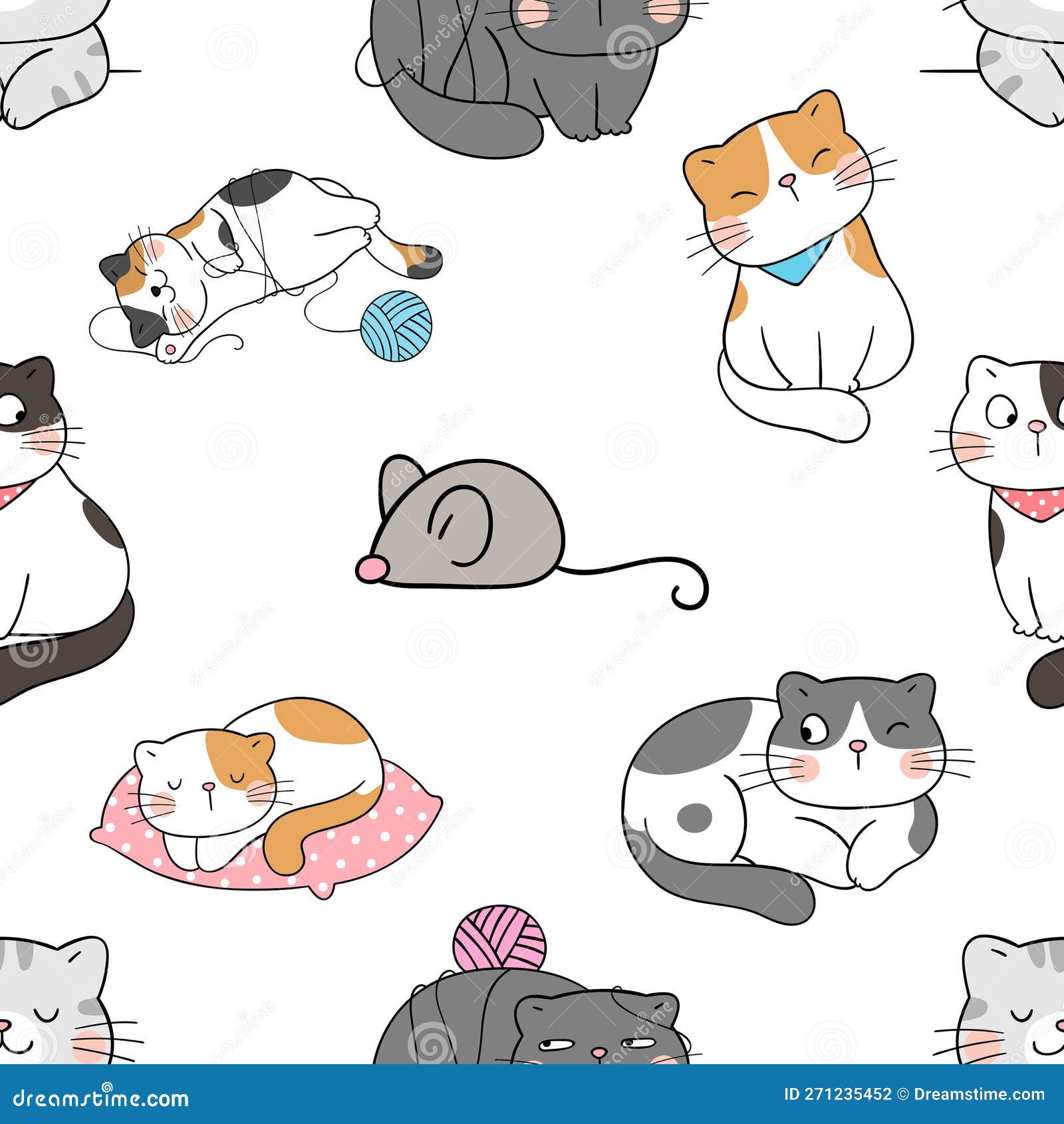 Seamless Repeating Pattern with Adorable Cute Cats Stock Illustration ...
