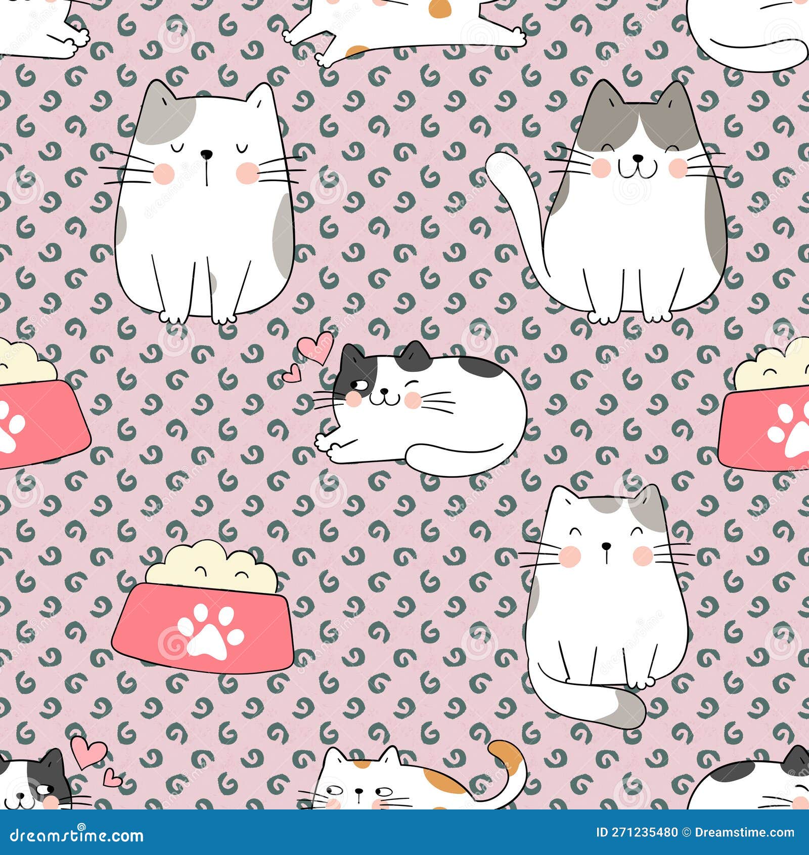 Seamless Repeating Pattern with Adorable Cute Cats Stock Illustration ...