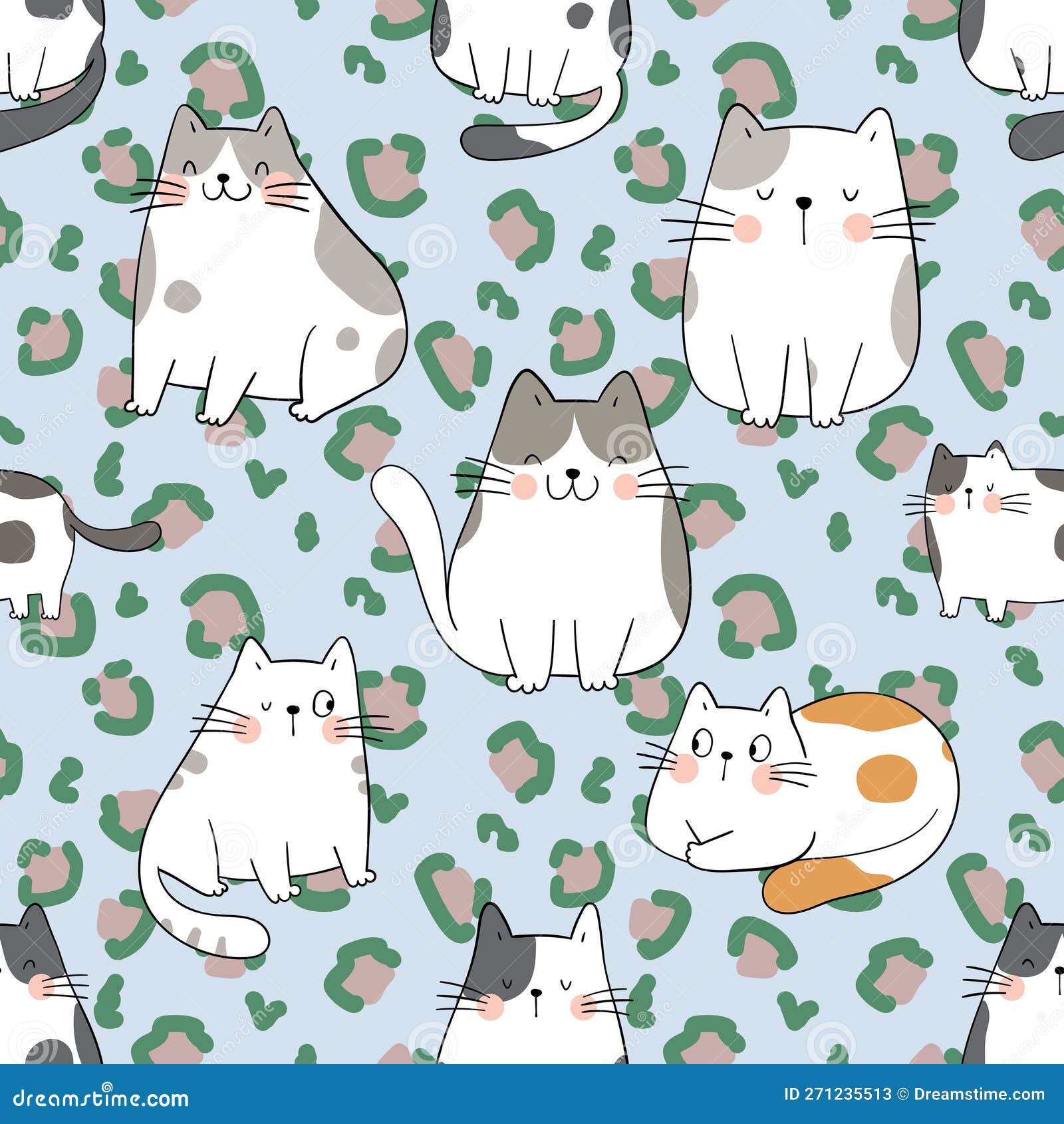 Seamless Repeating Pattern with Adorable Cute Cats Stock Illustration ...