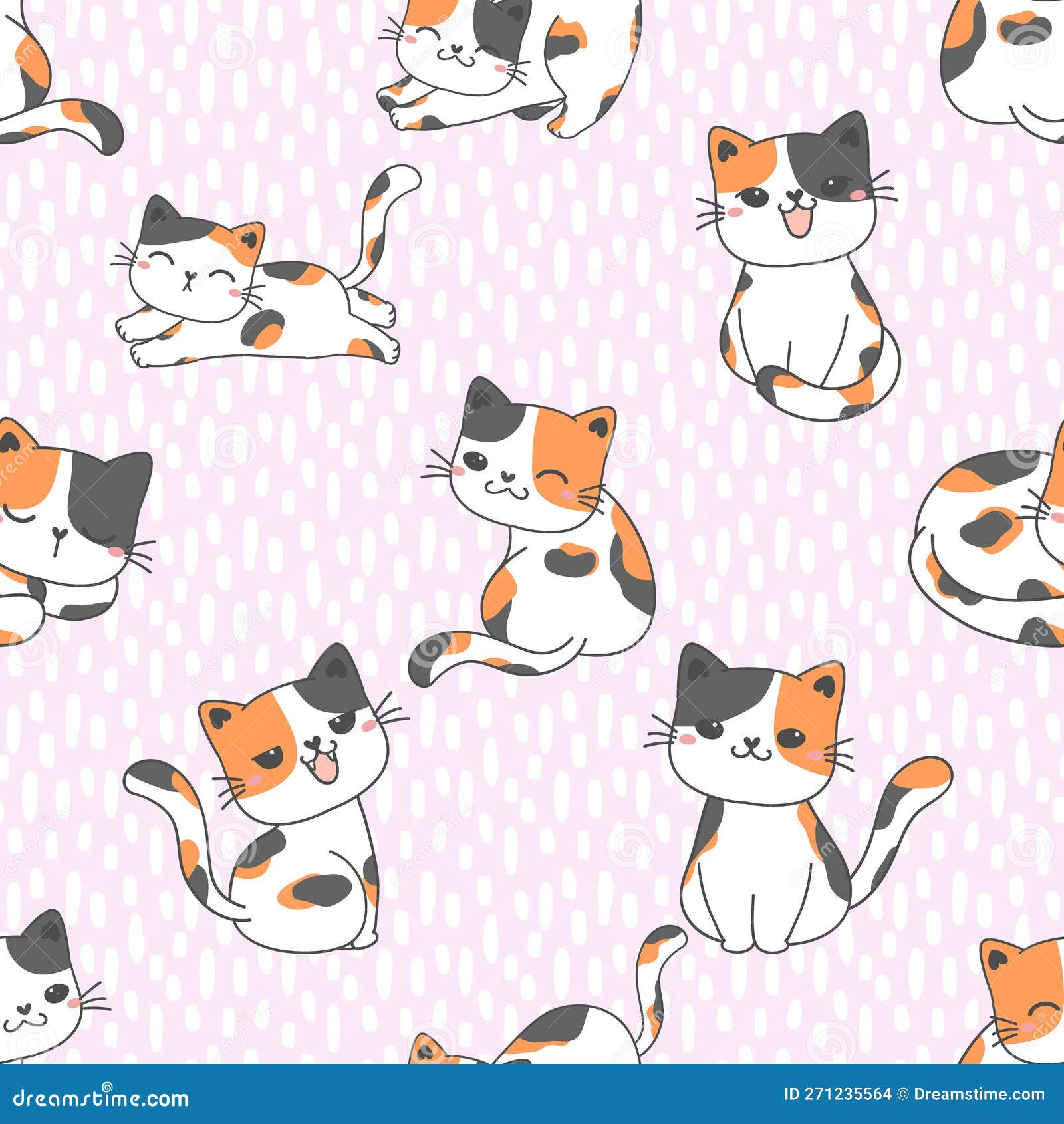 Seamless Repeating Pattern with Adorable Cute Cats Stock Illustration ...
