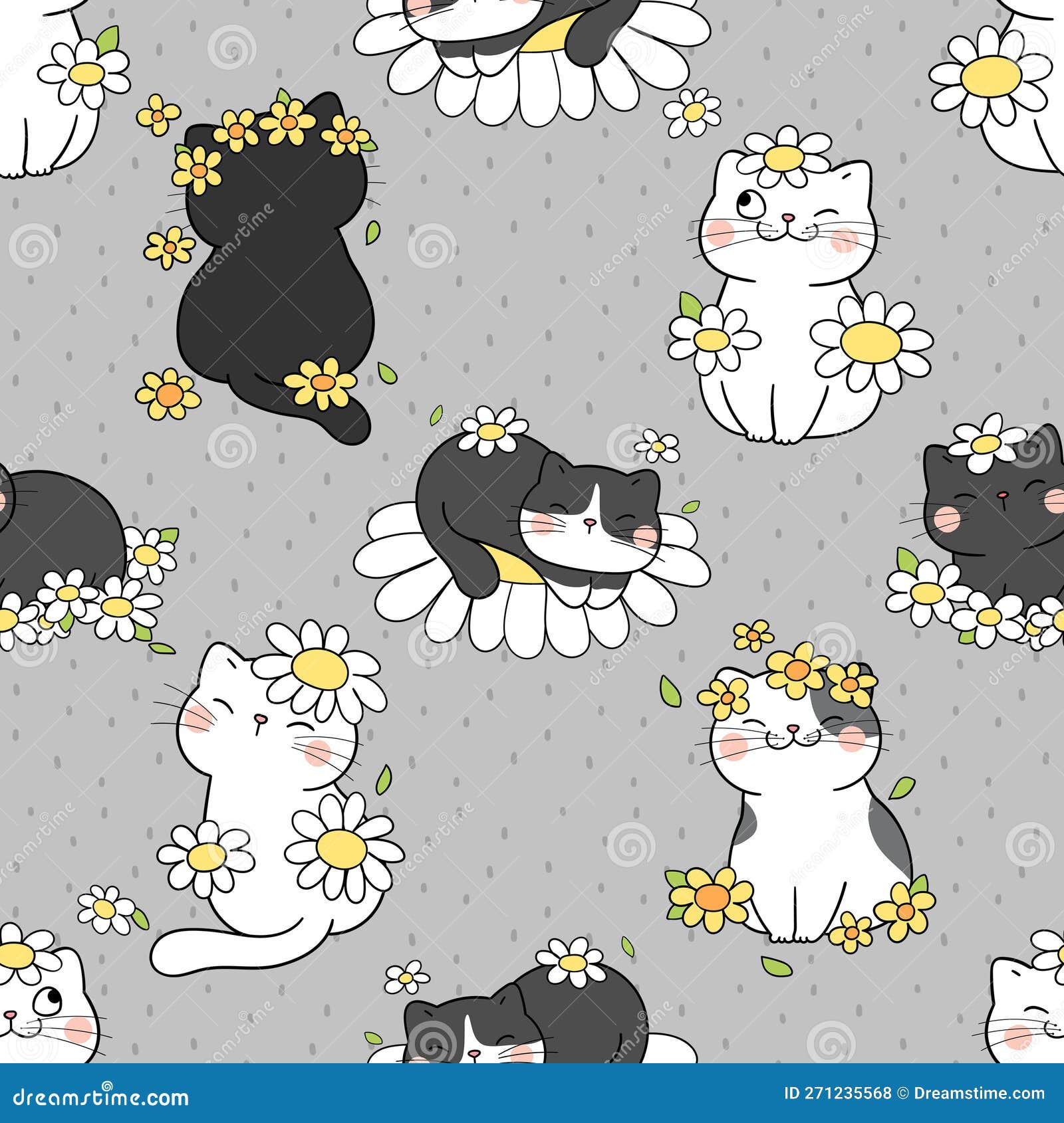 Seamless Repeating Pattern with Adorable Cute Cats Stock Illustration ...