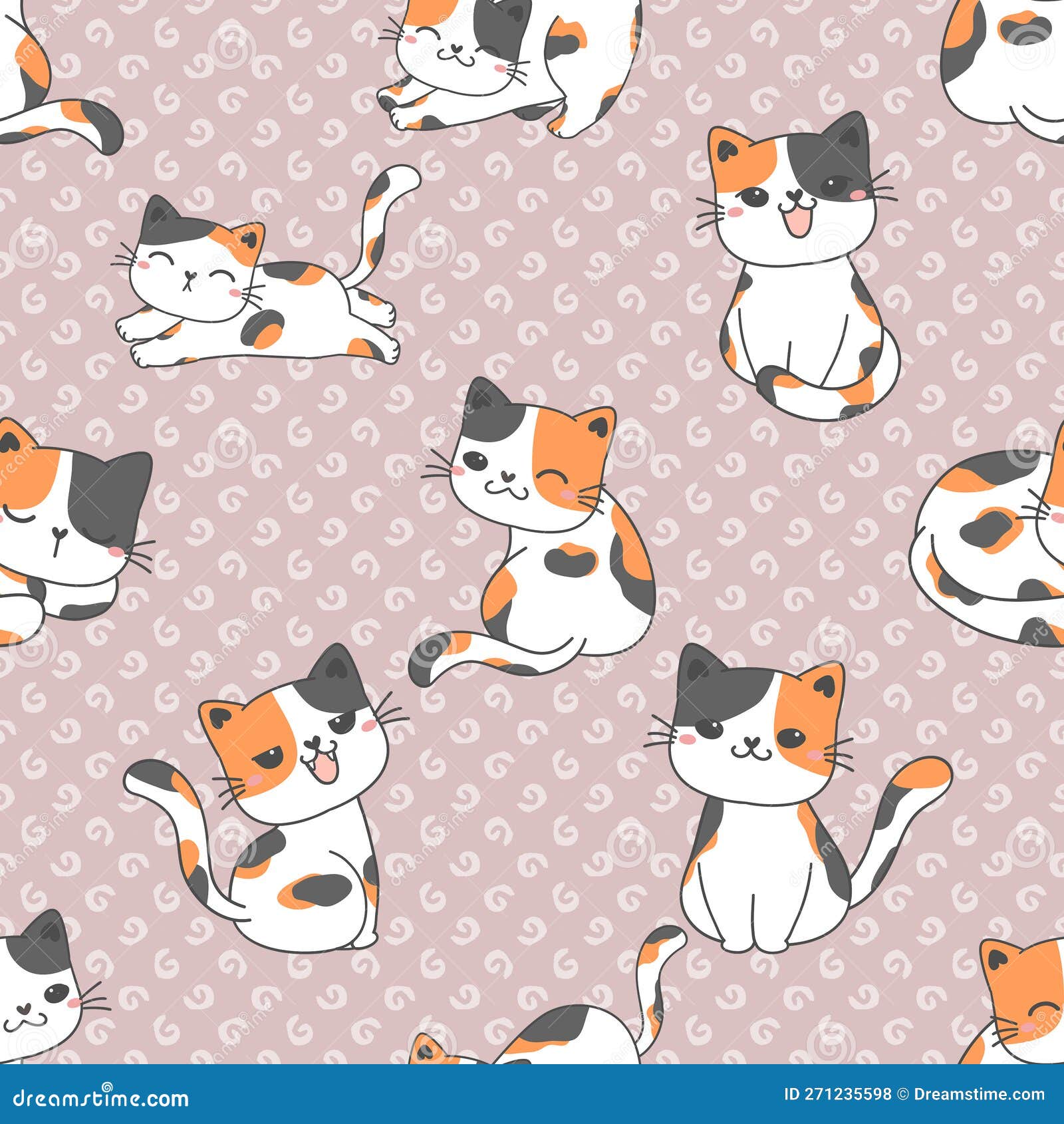 Seamless Repeating Pattern with Adorable Cute Cats Stock Illustration ...