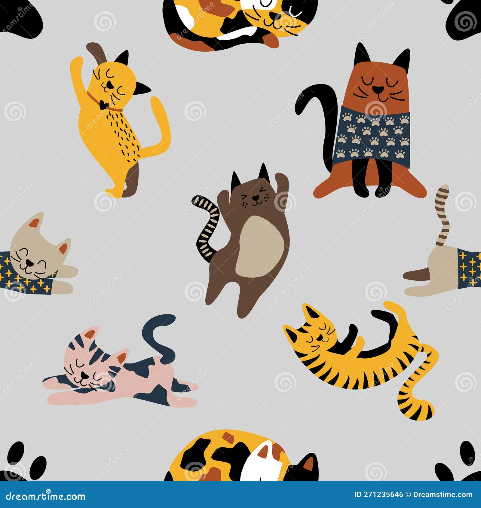 Seamless Repeating Pattern with Adorable Cute Cats Stock Illustration ...