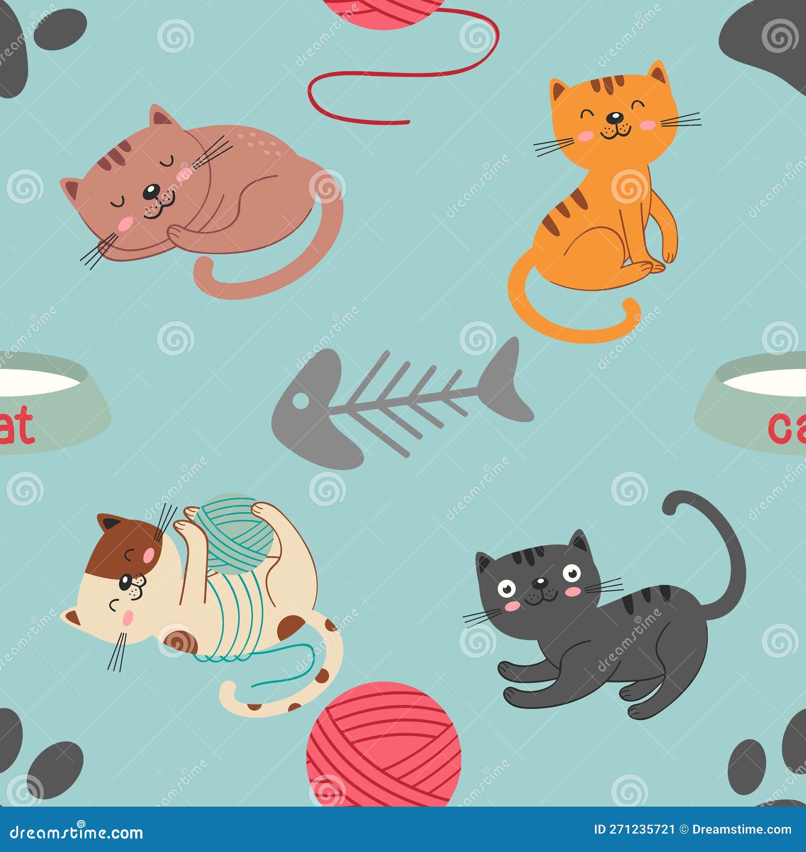 Seamless Repeating Pattern with Adorable Cute Cats Stock Illustration ...