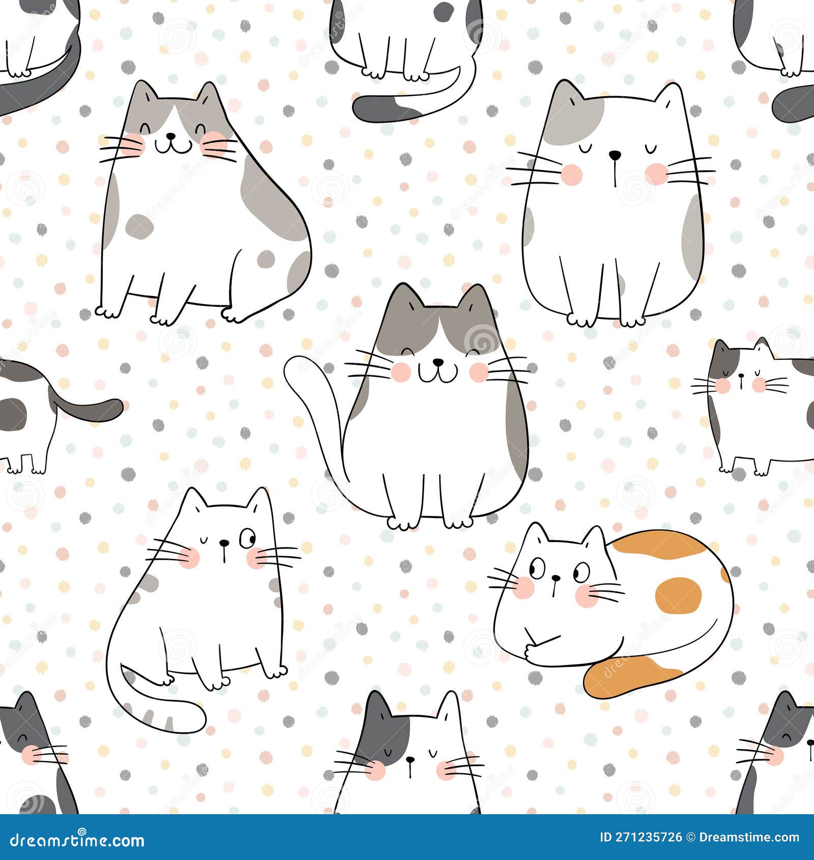 Seamless Repeating Pattern with Adorable Cute Cats Stock Illustration ...