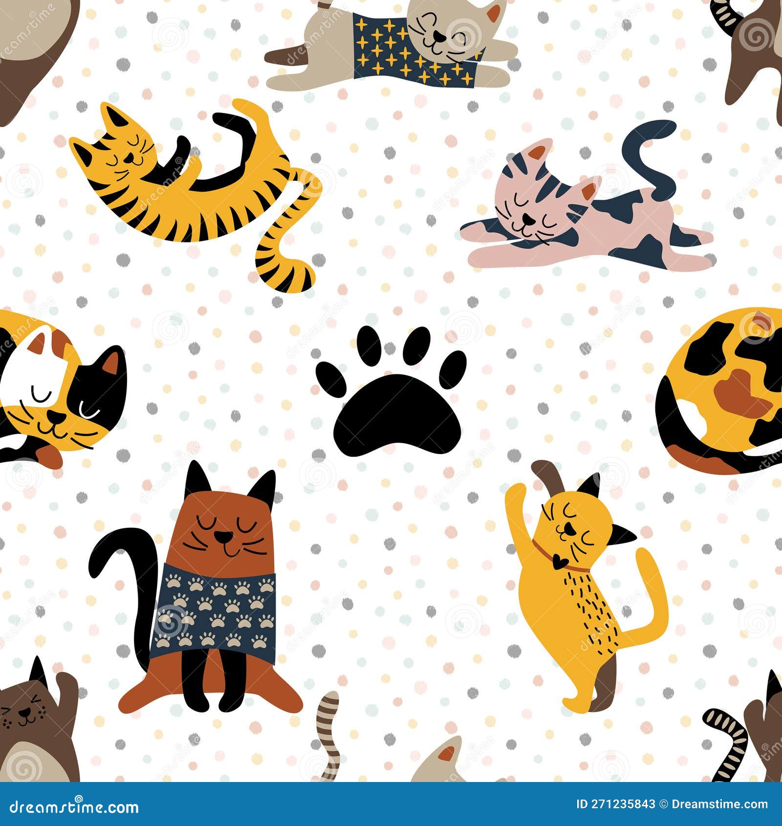 Seamless Repeating Pattern with Adorable Cute Cats Stock Illustration ...