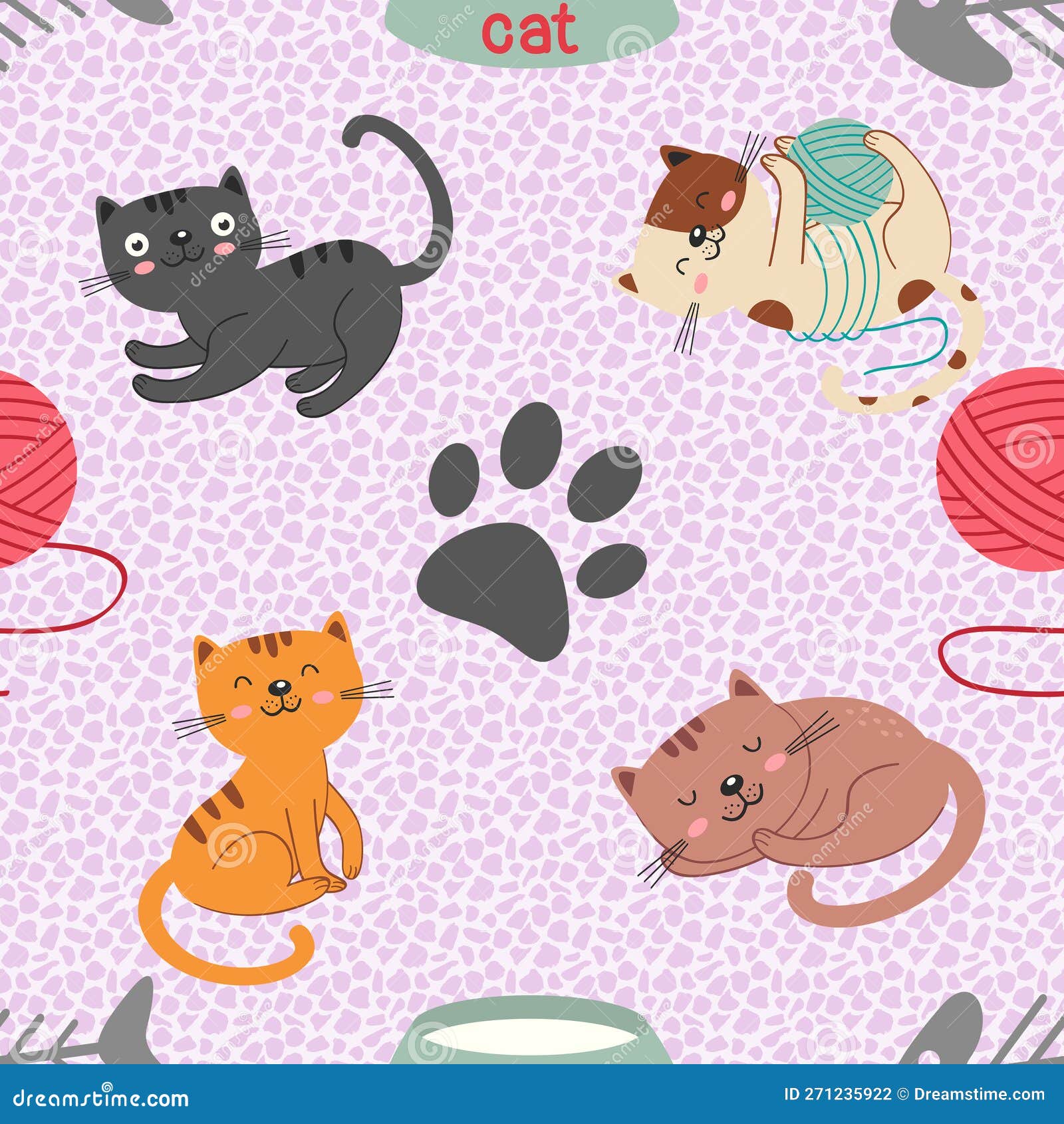 Seamless Repeating Pattern with Adorable Cute Cats Stock Illustration ...