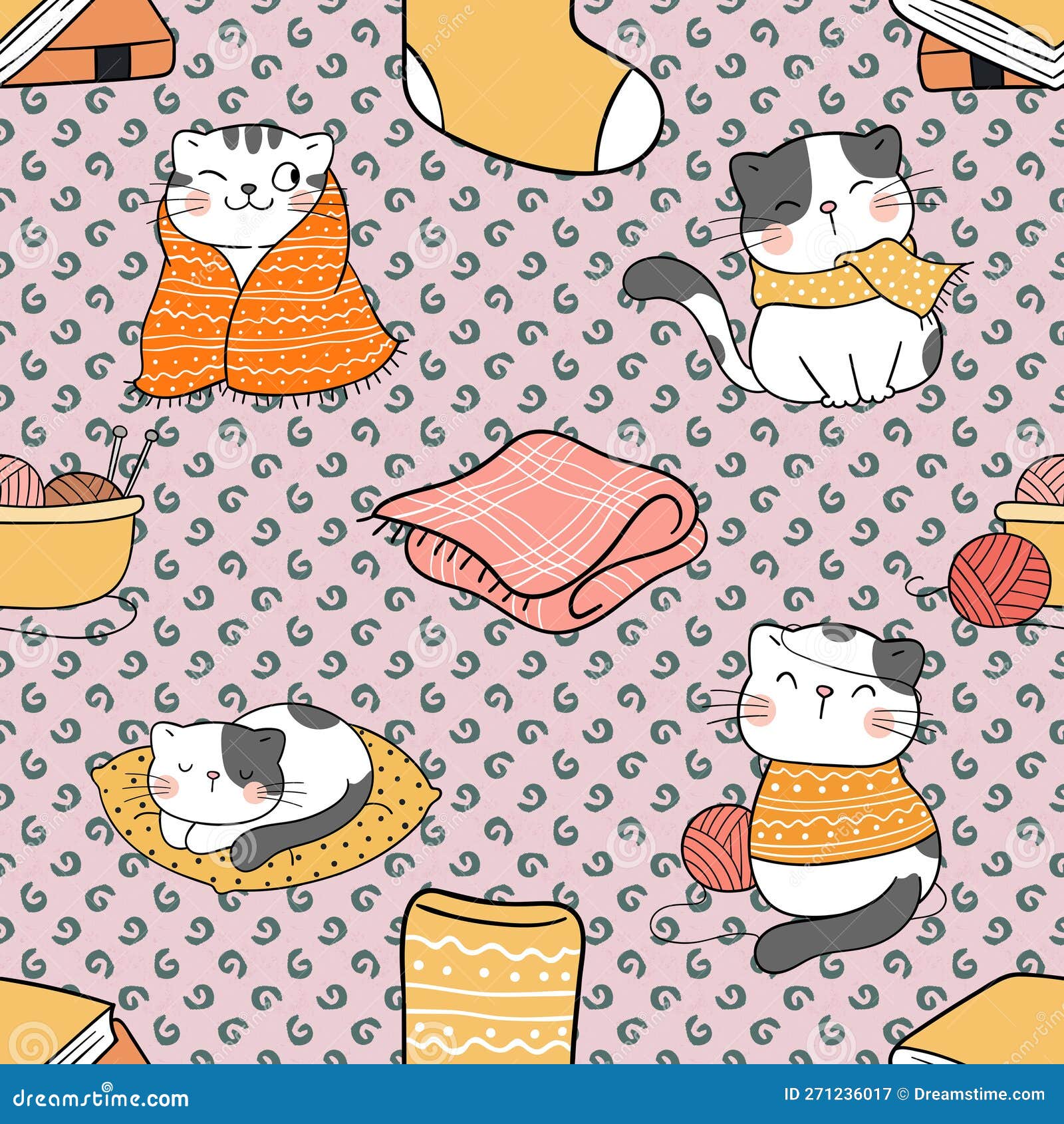 Seamless Repeating Pattern with Adorable Cute Cats Stock Illustration ...