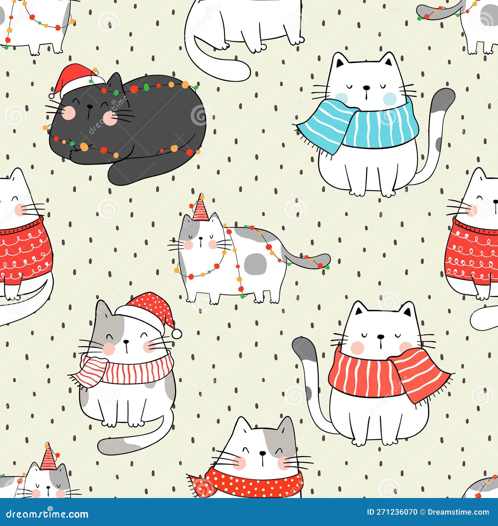 Seamless Repeating Pattern with Adorable Cute Cats Stock Illustration ...