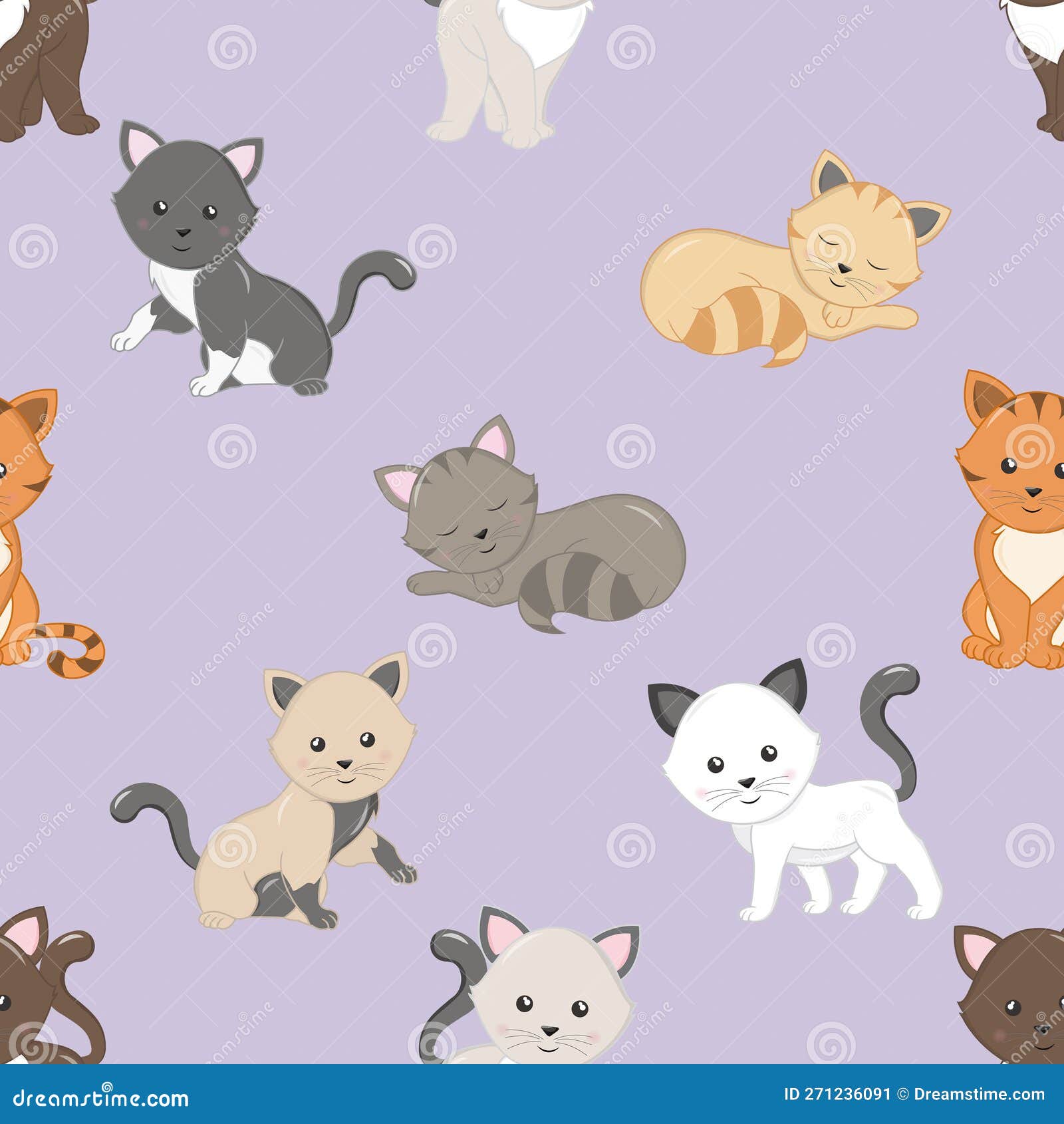 Seamless Repeating Pattern with Adorable Cute Cats Stock Illustration ...
