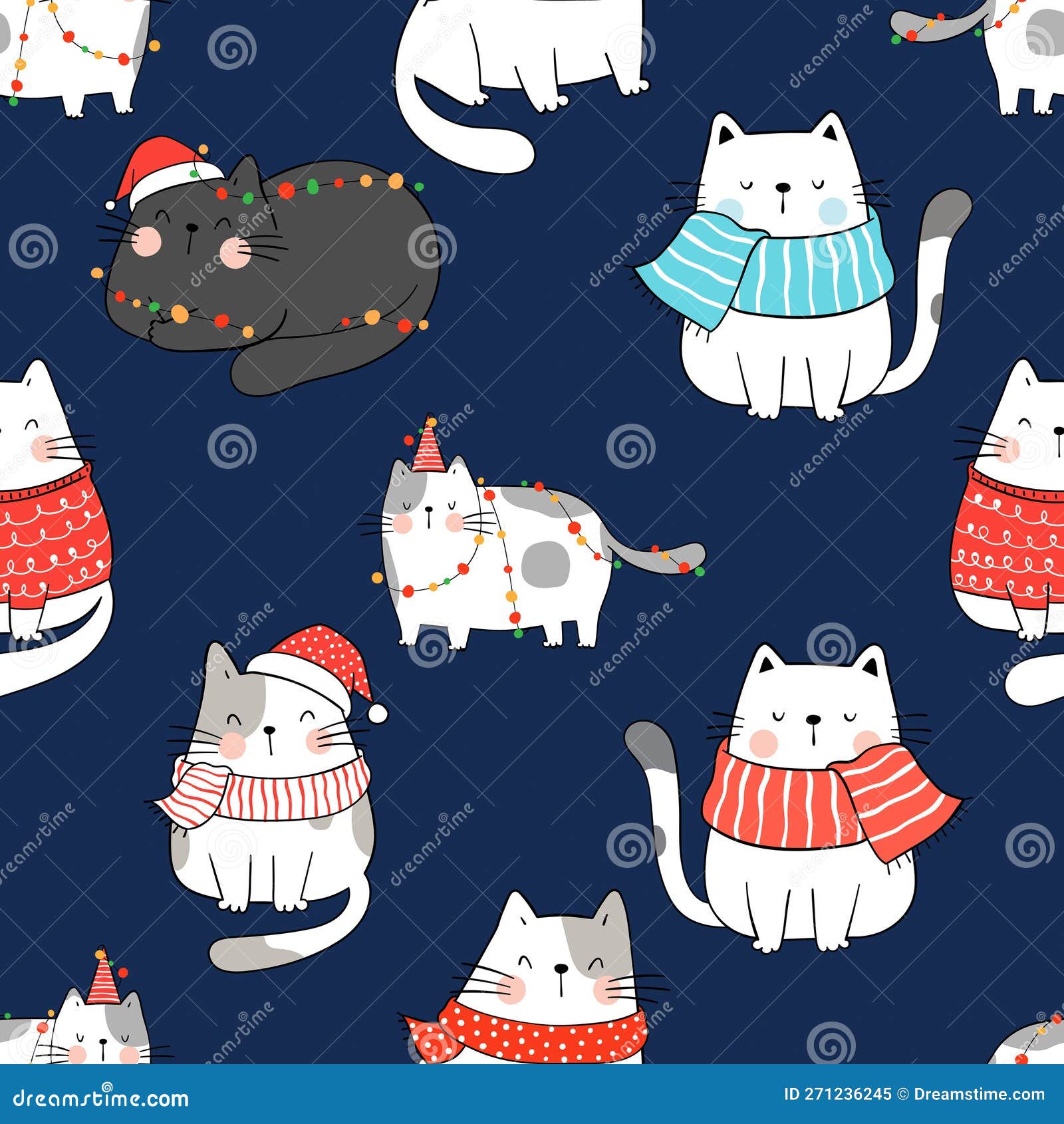 Seamless Repeating Pattern with Adorable Cute Cats Stock Illustration ...