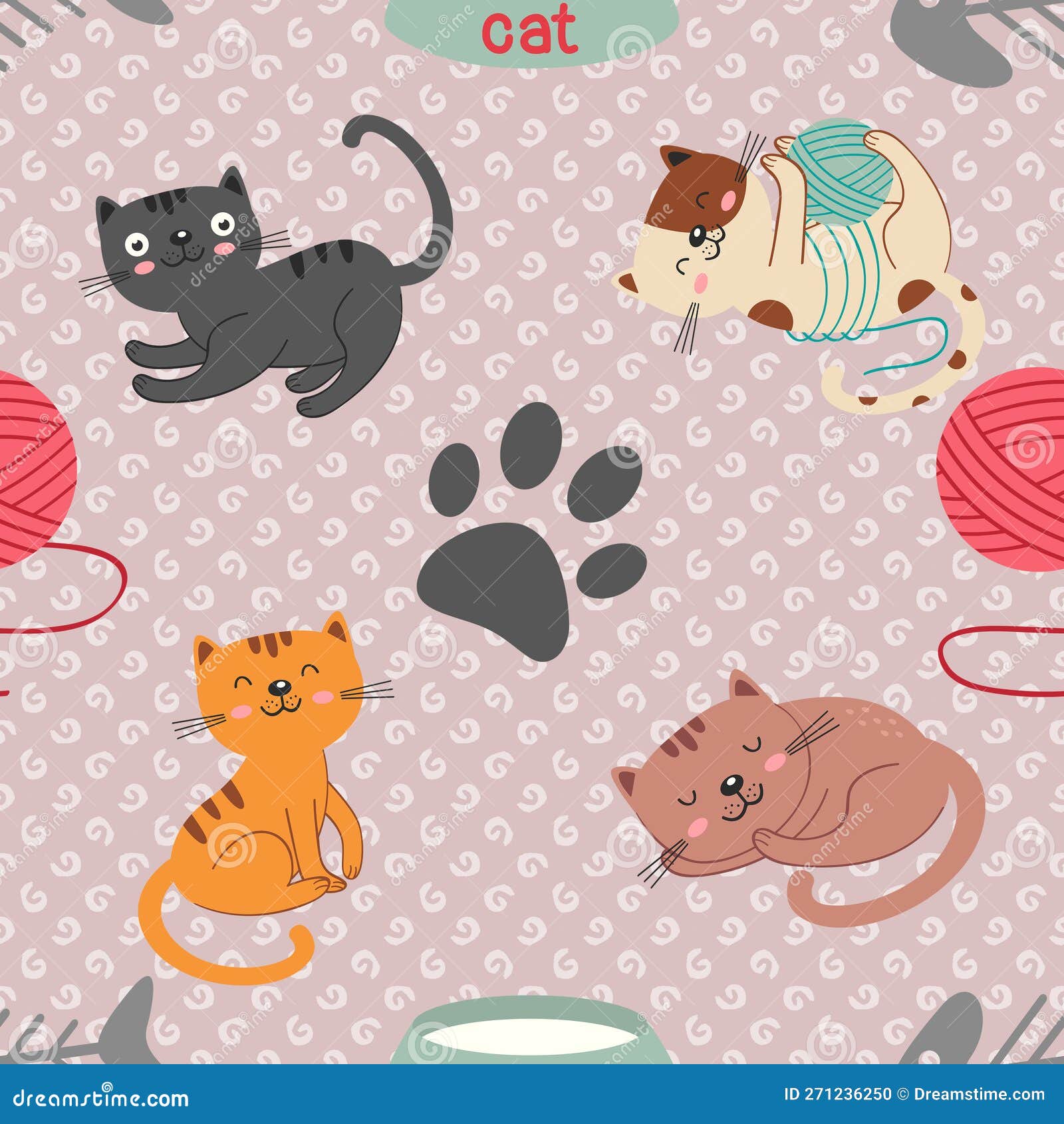Seamless Repeating Pattern with Adorable Cute Cats Stock Illustration ...