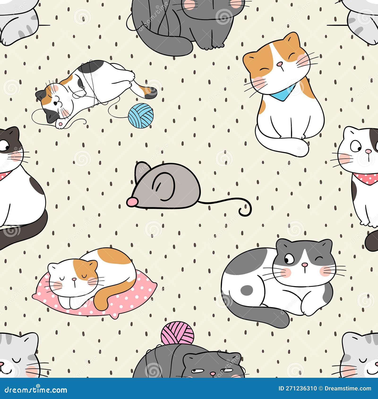 Seamless Repeating Pattern with Adorable Cute Cats Stock Illustration ...