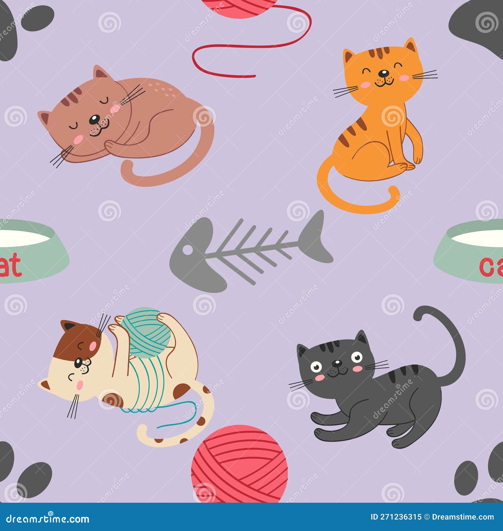 Seamless Repeating Pattern with Adorable Cute Cats Stock Illustration ...