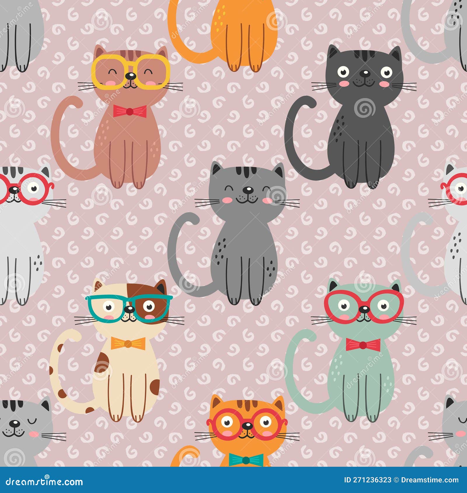 Seamless Repeating Pattern with Adorable Cute Cats Stock Illustration ...