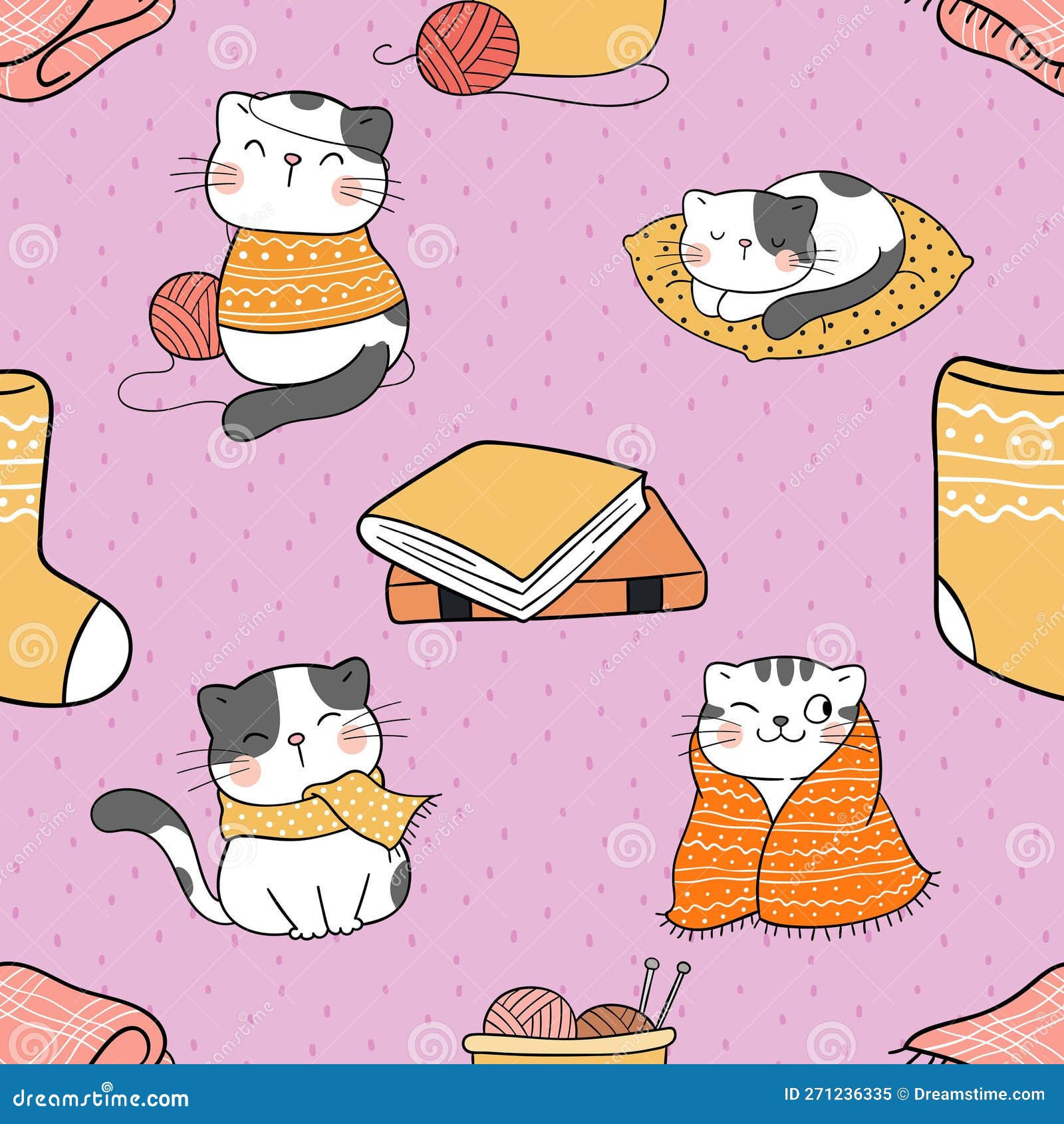 Seamless Repeating Pattern with Adorable Cute Cats Stock Illustration ...