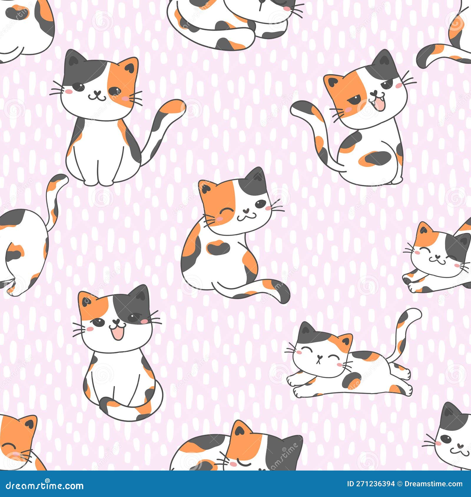 Seamless Repeating Pattern with Adorable Cute Cats Stock Illustration ...