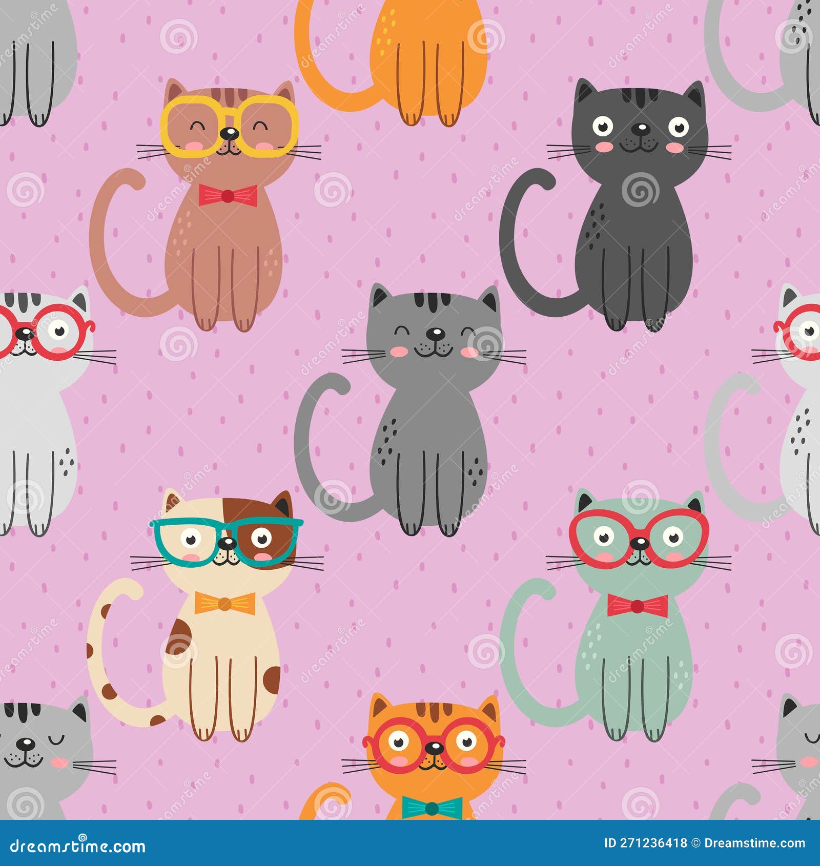 Seamless Repeating Pattern with Adorable Cute Cats Stock Illustration ...