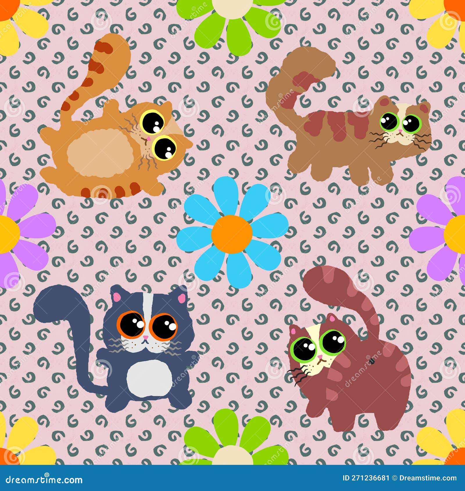 Seamless Repeating Pattern with Adorable Cute Cats Stock Illustration ...