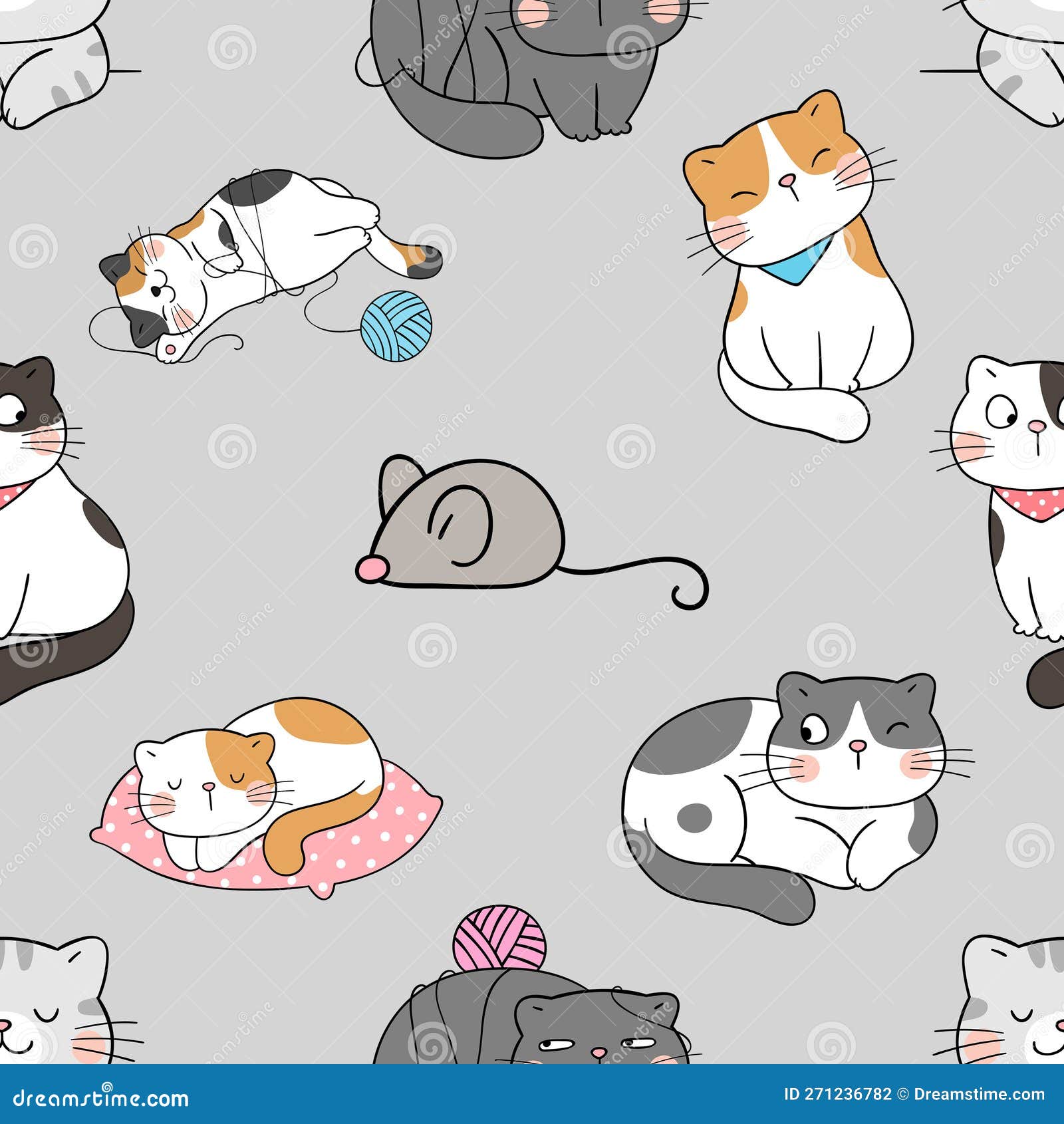 Seamless Repeating Pattern with Adorable Cute Cats Stock Illustration ...