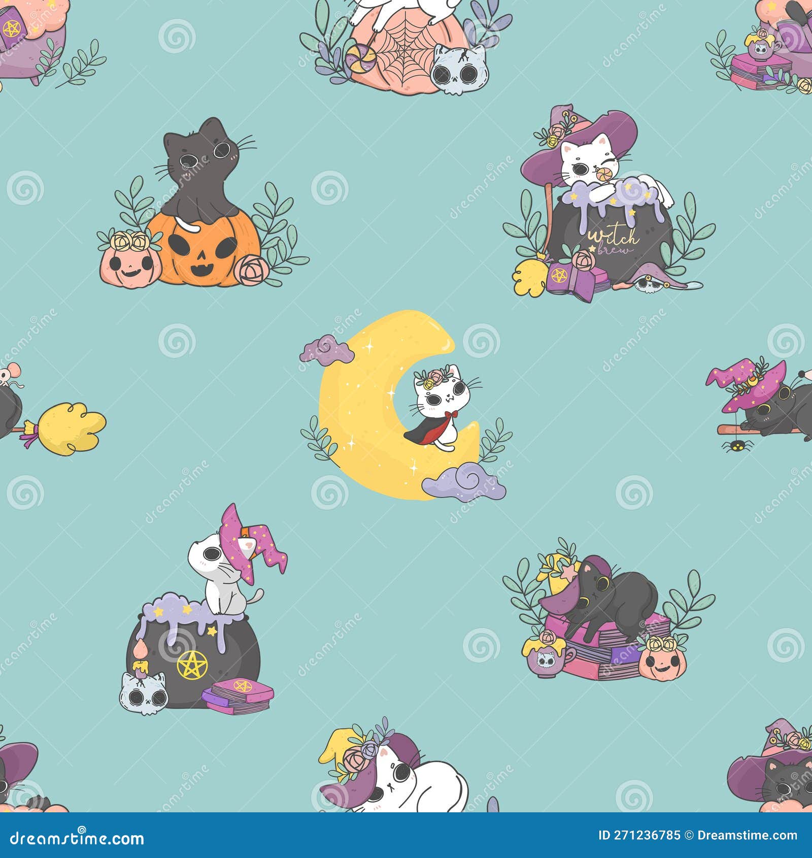 Seamless Repeating Pattern with Adorable Cute Cats Stock Illustration ...