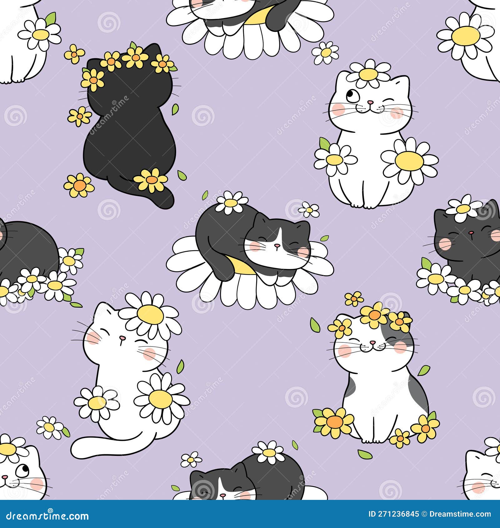 Seamless Repeating Pattern with Adorable Cute Cats Stock Illustration ...