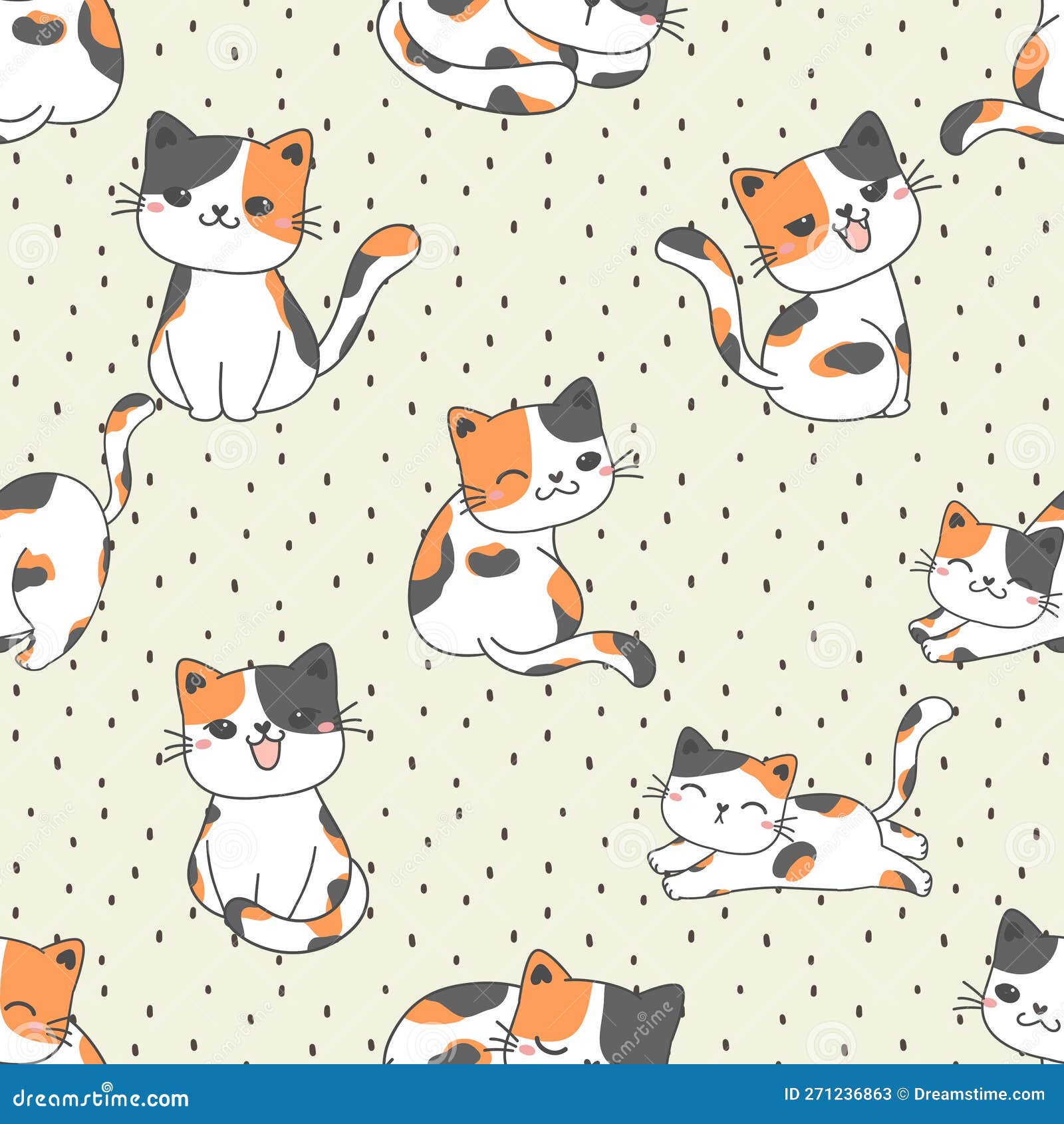 Seamless Repeating Pattern with Adorable Cute Cats Stock Illustration ...