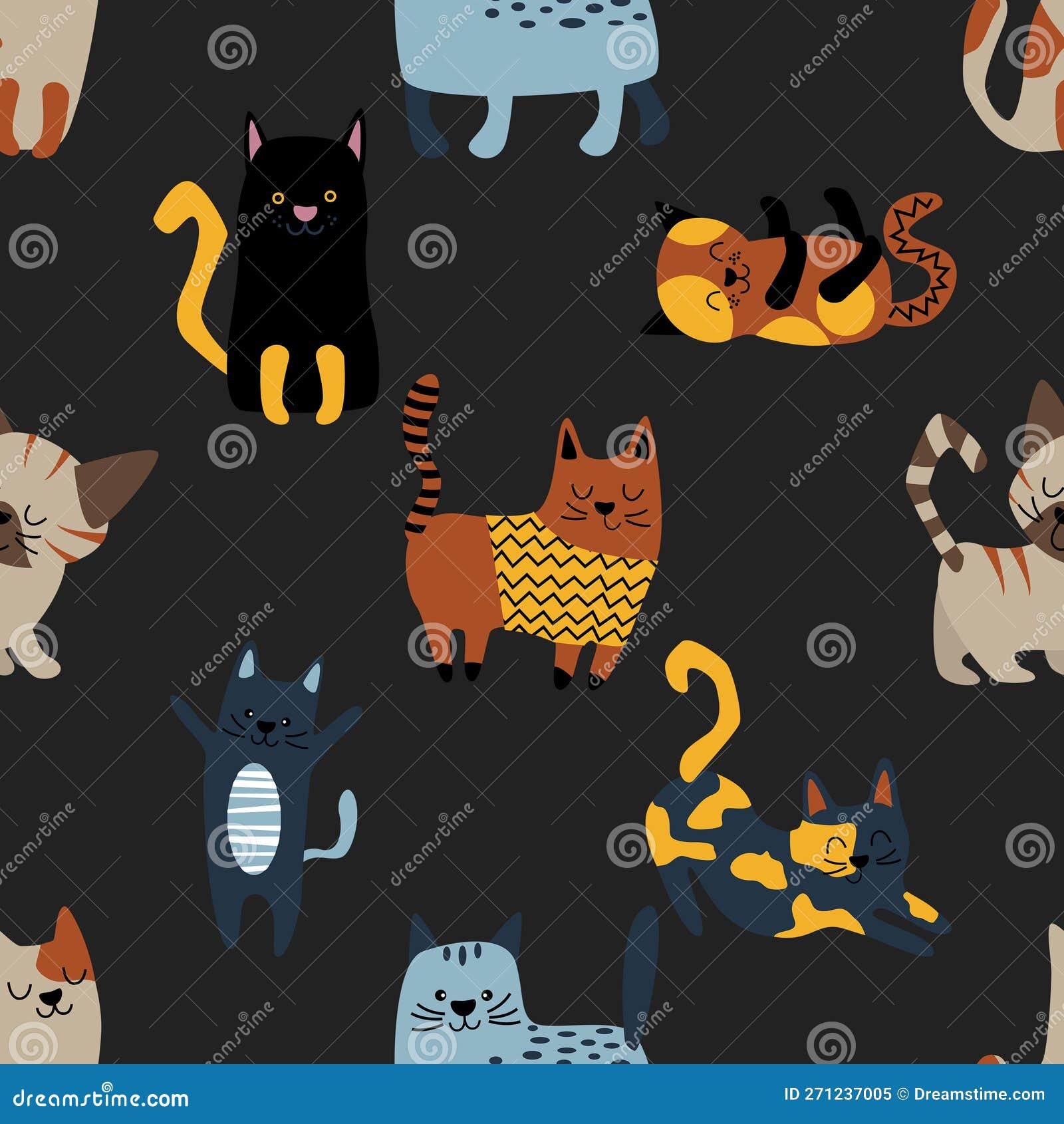 Seamless Repeating Pattern with Adorable Cute Cats Stock Illustration ...