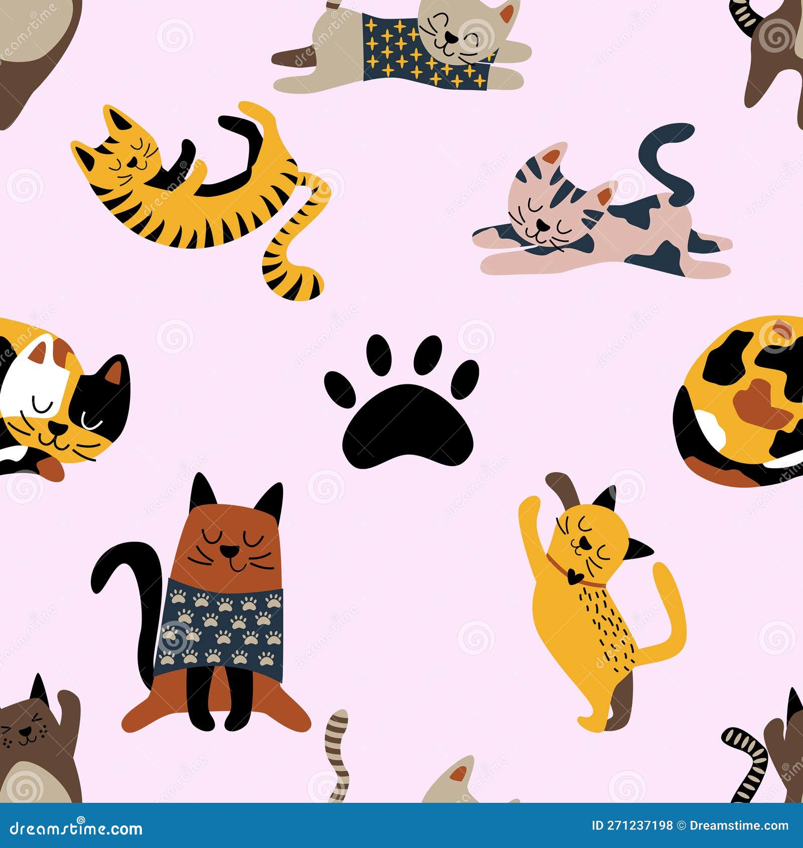 Seamless Repeating Pattern with Adorable Cute Cats Stock Illustration ...