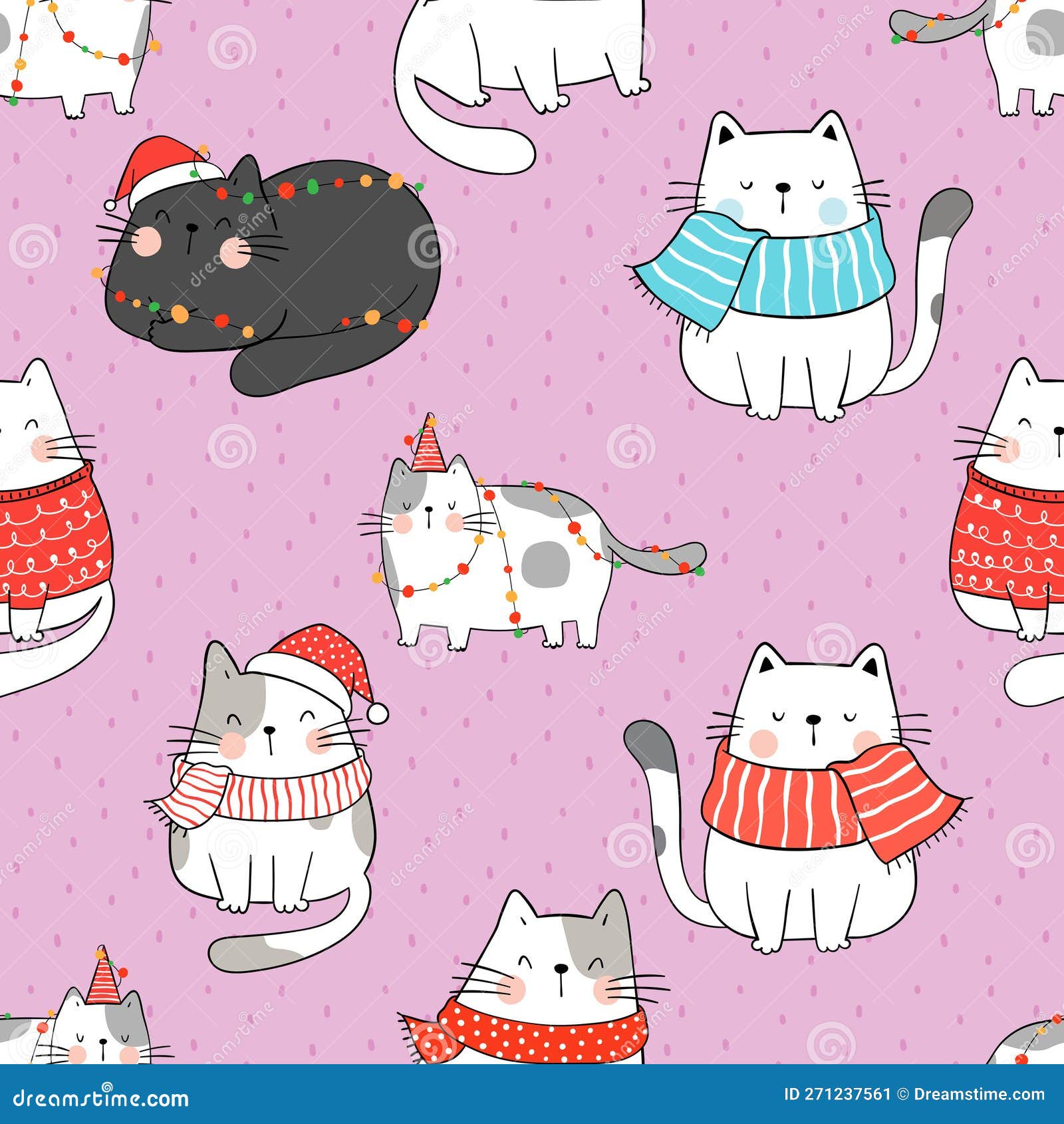 Seamless Repeating Pattern with Adorable Cute Cats Stock Illustration ...