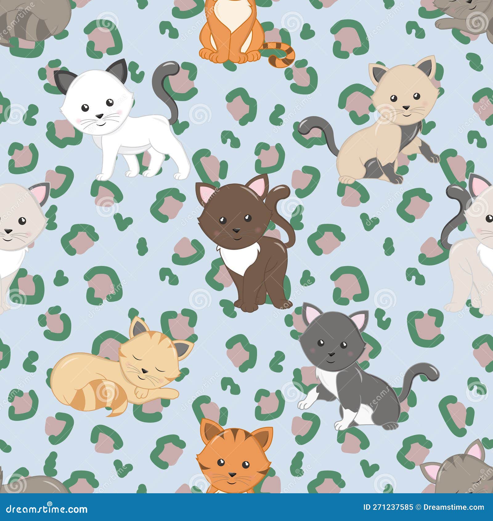 Seamless Repeating Pattern with Adorable Cute Cats Stock Illustration ...