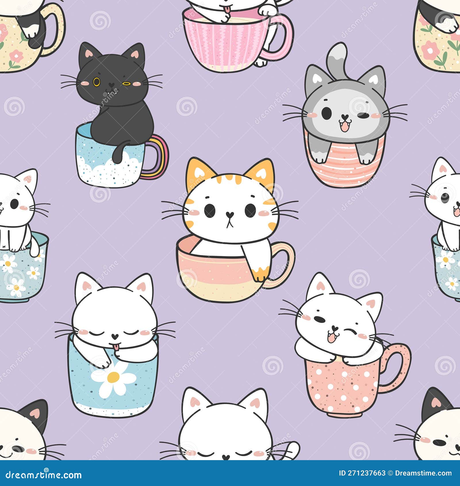 Seamless Repeating Pattern with Adorable Cute Cats Stock Illustration ...