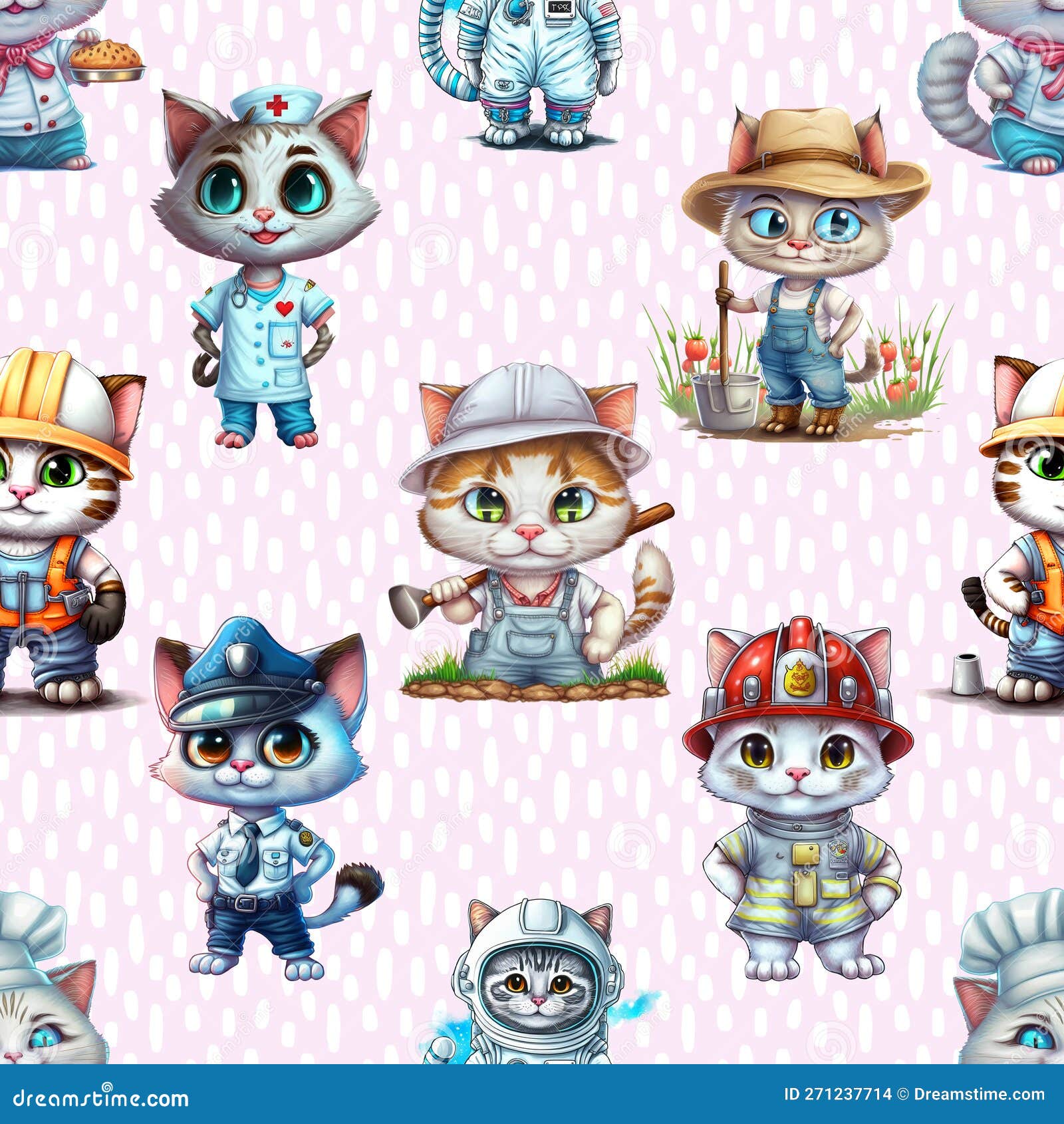 Seamless Repeating Pattern with Adorable Cute Cats Stock Illustration ...